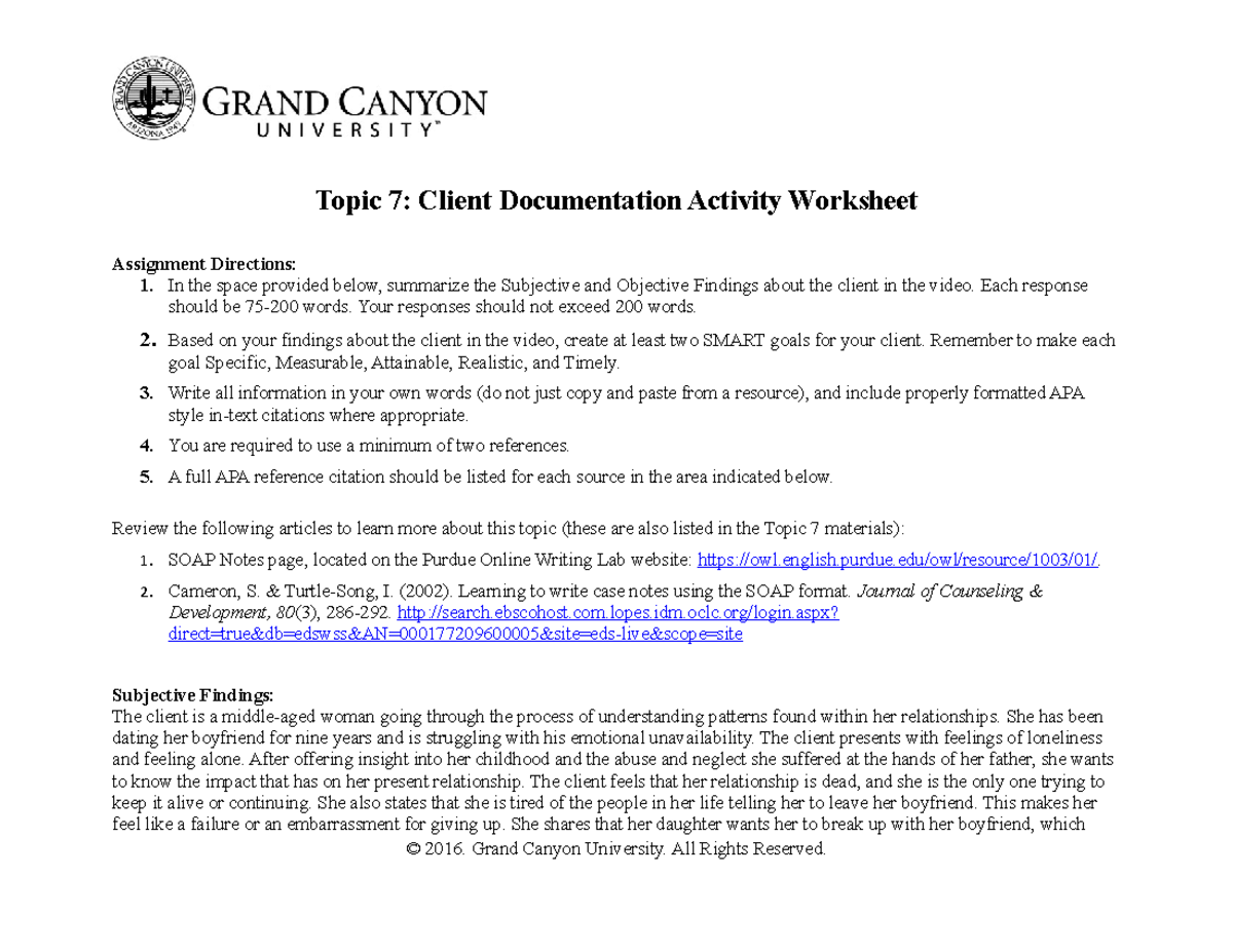 T7 Client Documentation Worksheet - Topic 7: Client Documentation ...