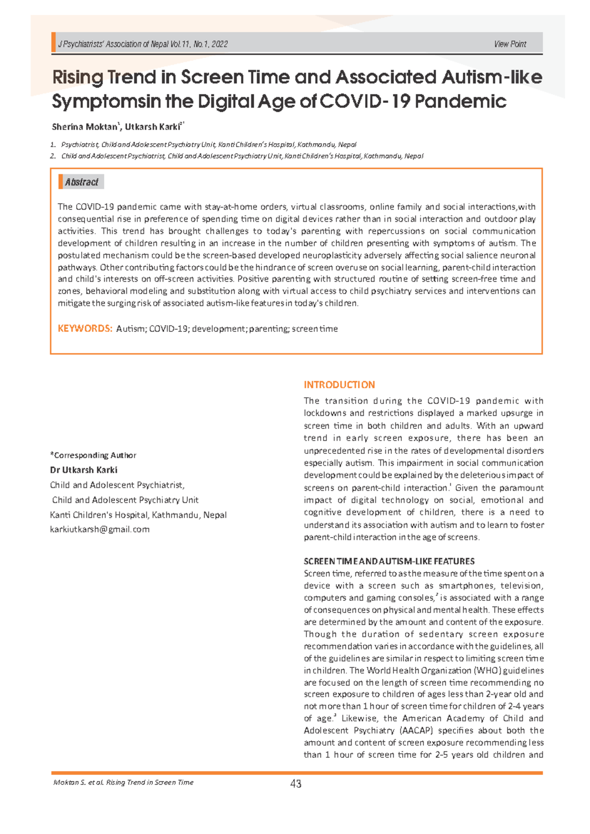 Rising Trend in Screen Time and Associated Autism - Rising Trend in ...