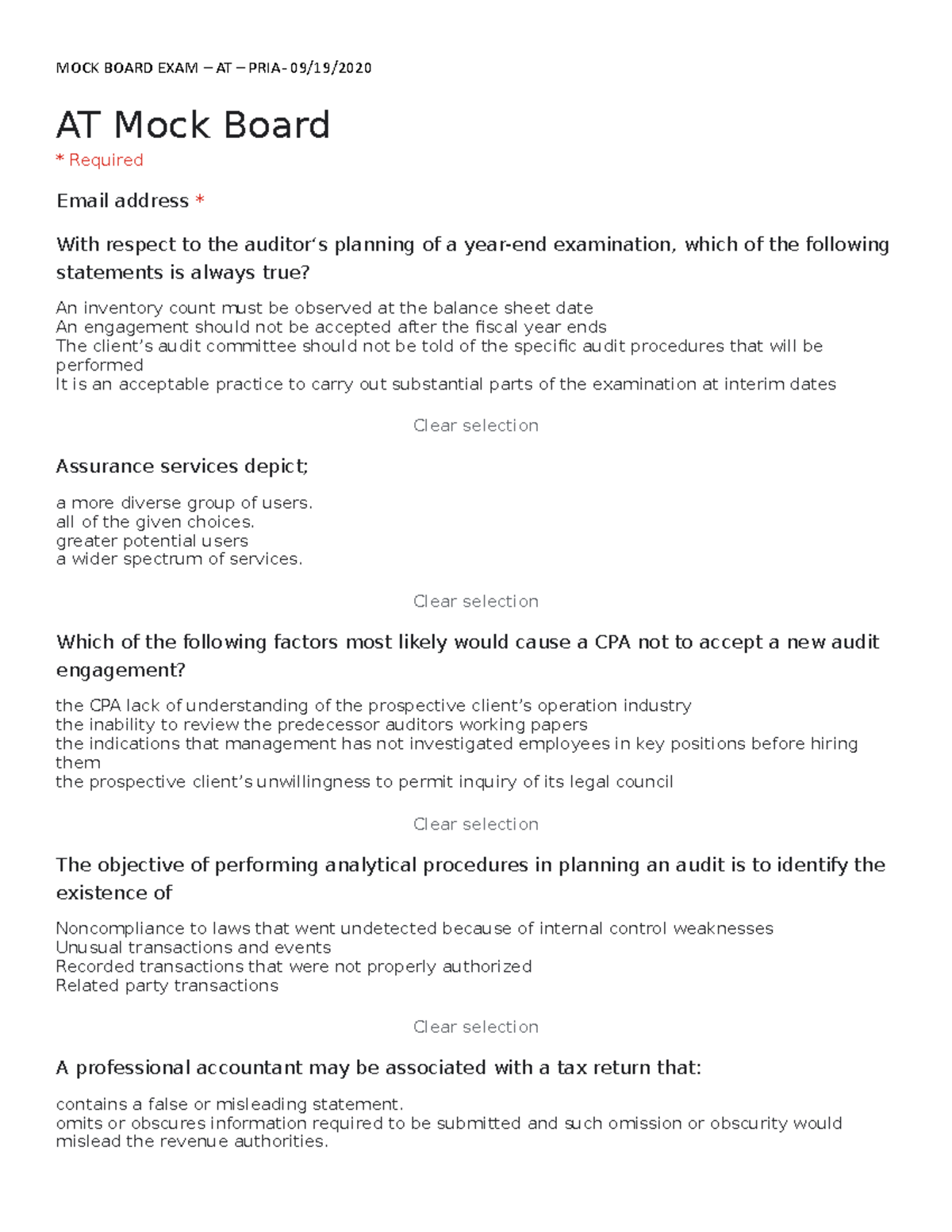 MOCK Board EXAM - MOCK BOARD EXAM – AT – PRIA- 09/19/ AT Mock Board ...