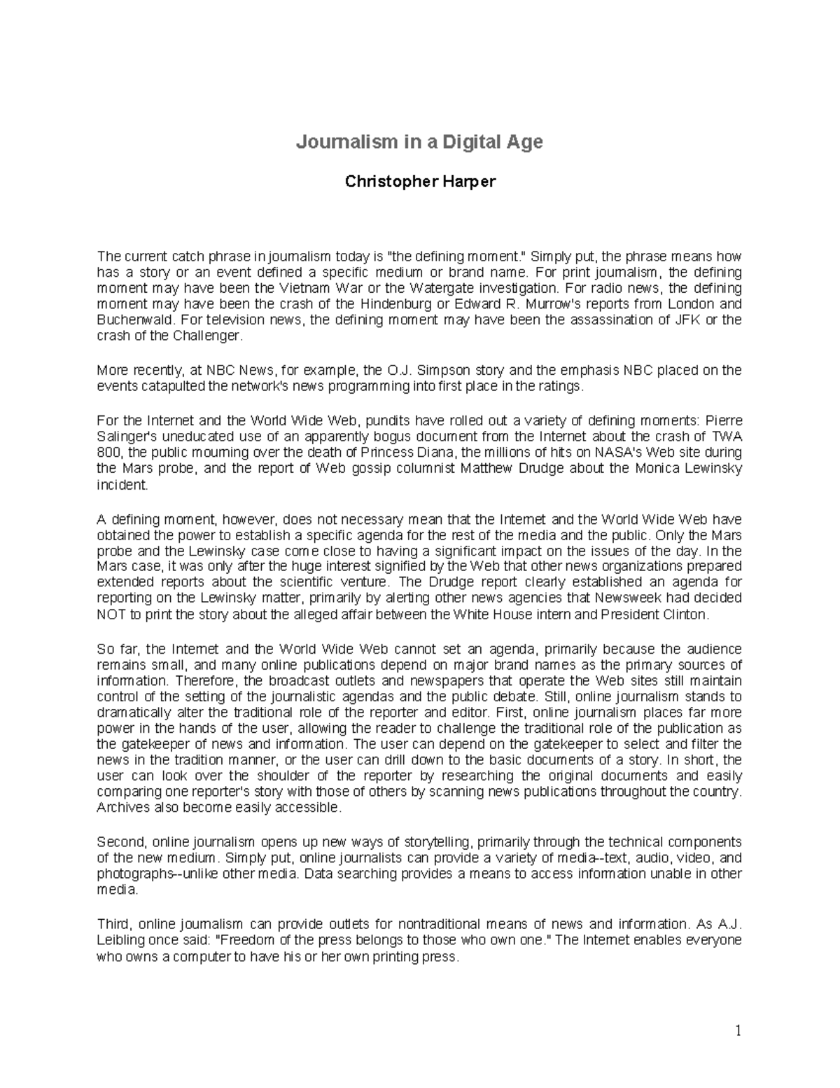 Journalism in a digital age - Journalism in a Digital Age Christopher ...