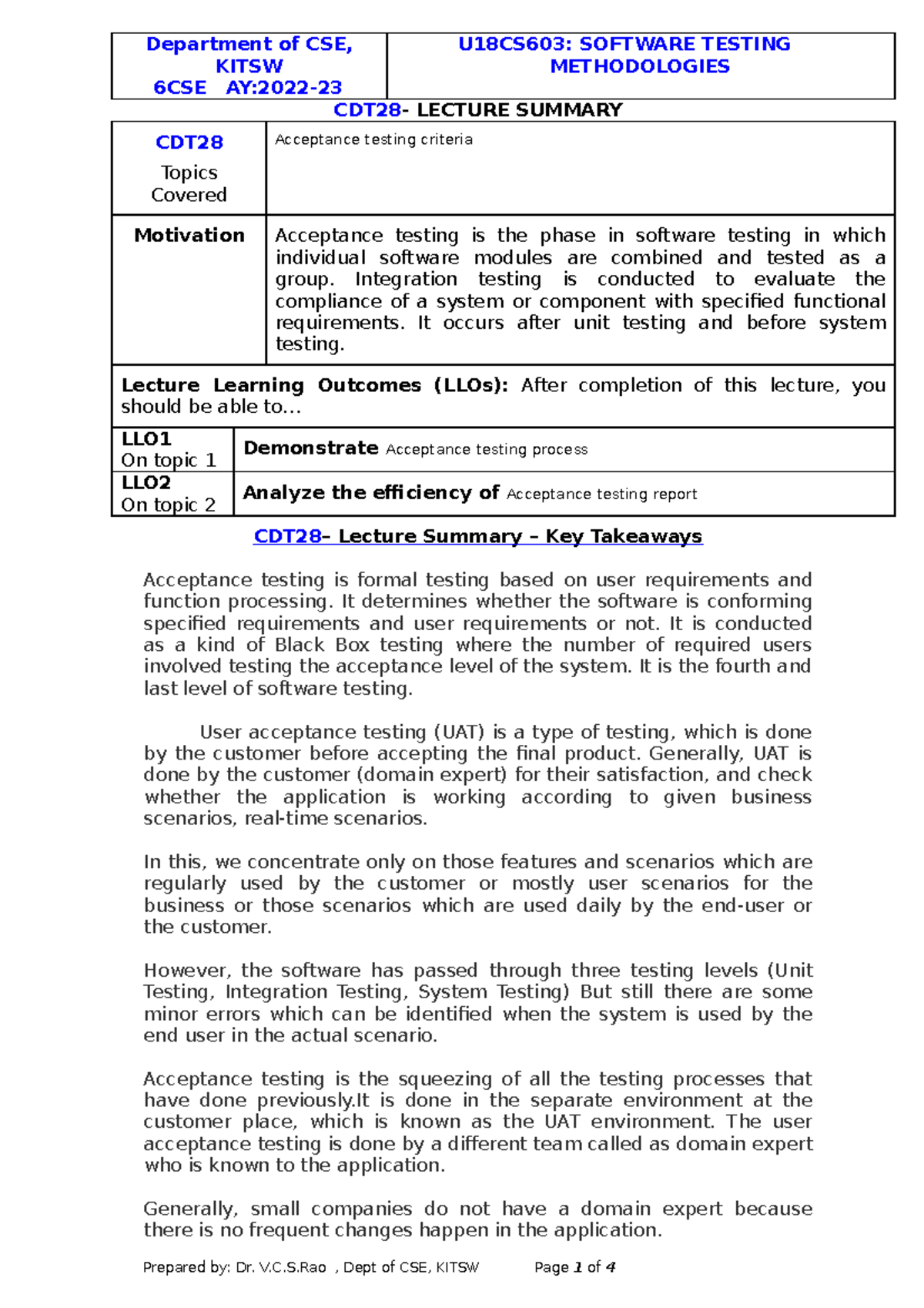 Acceptance testing criteria - KITSW 6CSE AY:2022- METHODOLOGIES CDT28 ...