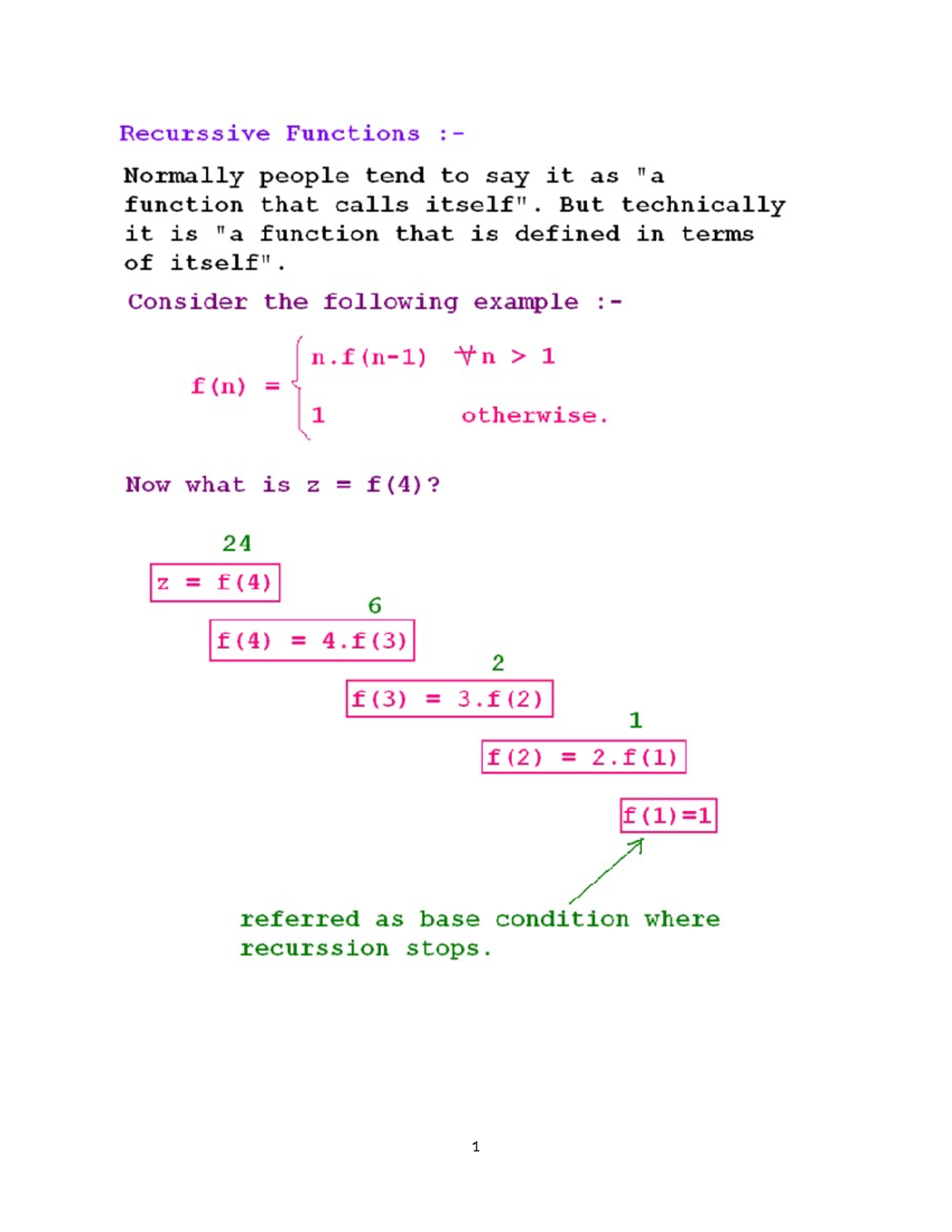 Doc1 - opsfsdfsf - Recurssive Functions Normally people tend to say it ...