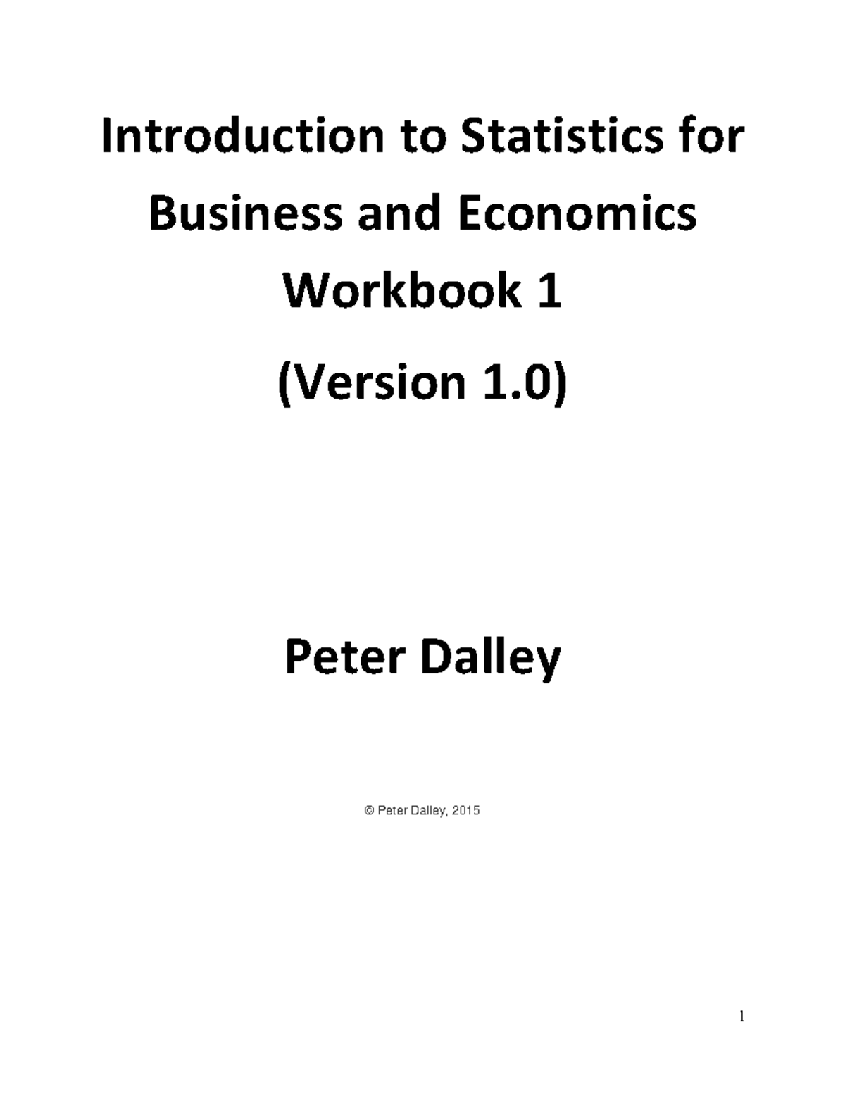 Statistics One Workbook V1 - Introduction to Statistics for Business ...