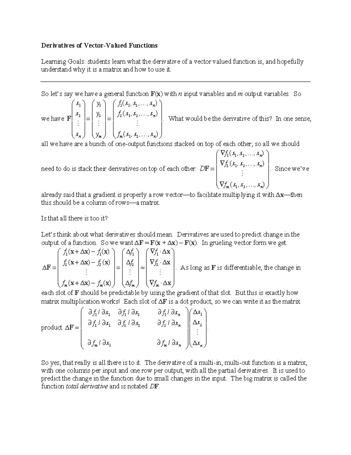 Notes 36-Derivatives of Vector Valued Functions - Derivatives of Vector ...