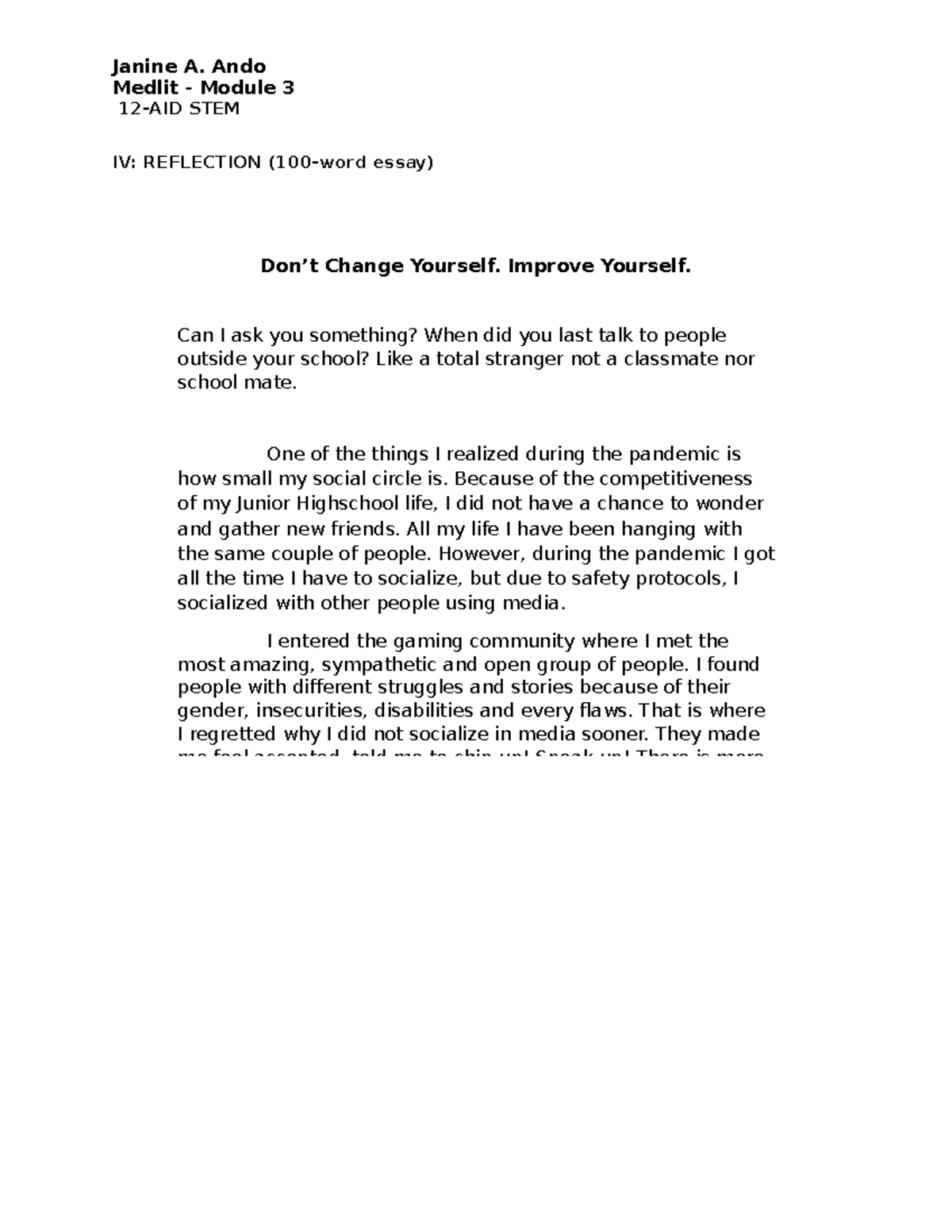 100 Words Essay I Hope This Will Help You Janine A Ando Medlit