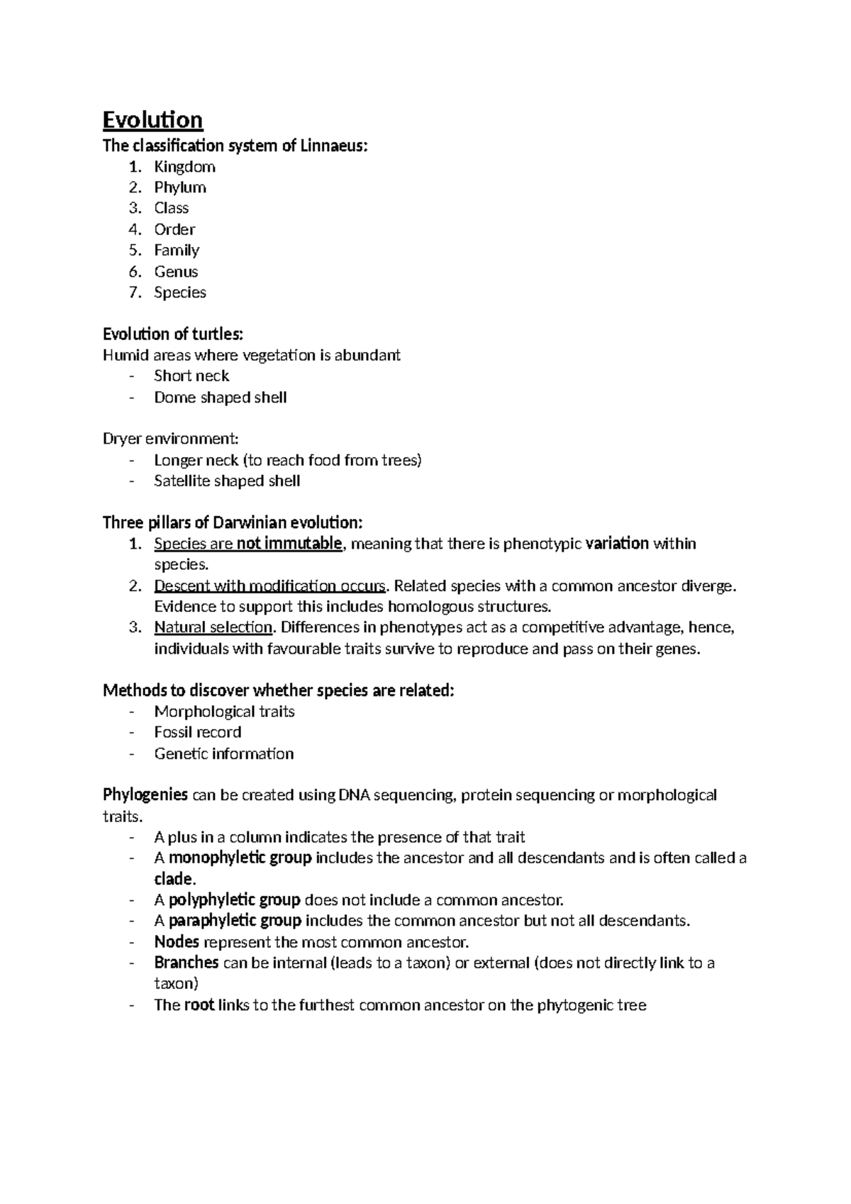 Biology 1 - life's complexity - AOS1 notes - Evolution The ...