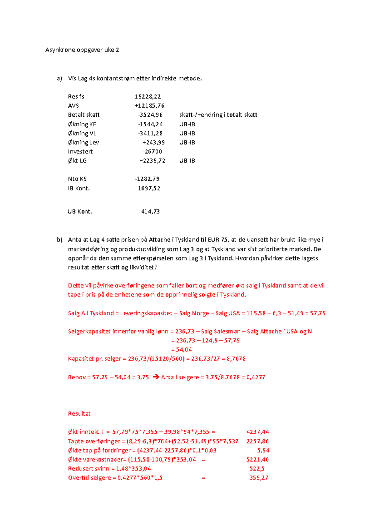 AS 2 - Asynkrone oppgaver - Asynkrone oppgaver uke 2 a) Vis Lag 4s kontantstrøm etter indirekte ...