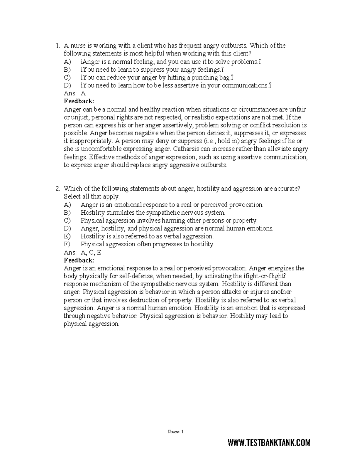 Ch 11- Anger, Hostility,and Aggression-Test-Bank-Tank - Page 1 A nurse ...