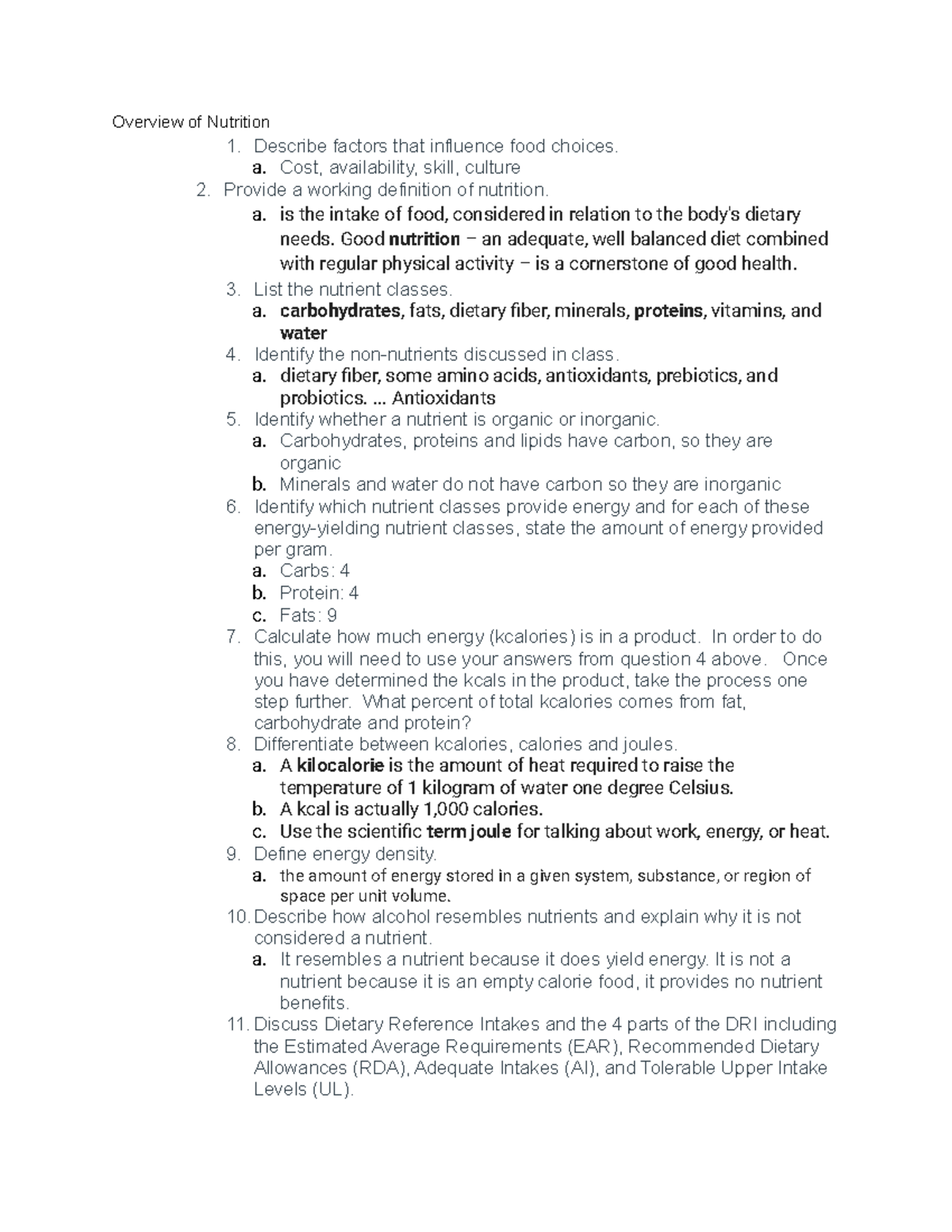 Diet Therapy Exam 1 - Overview of Nutrition Describe factors that ...