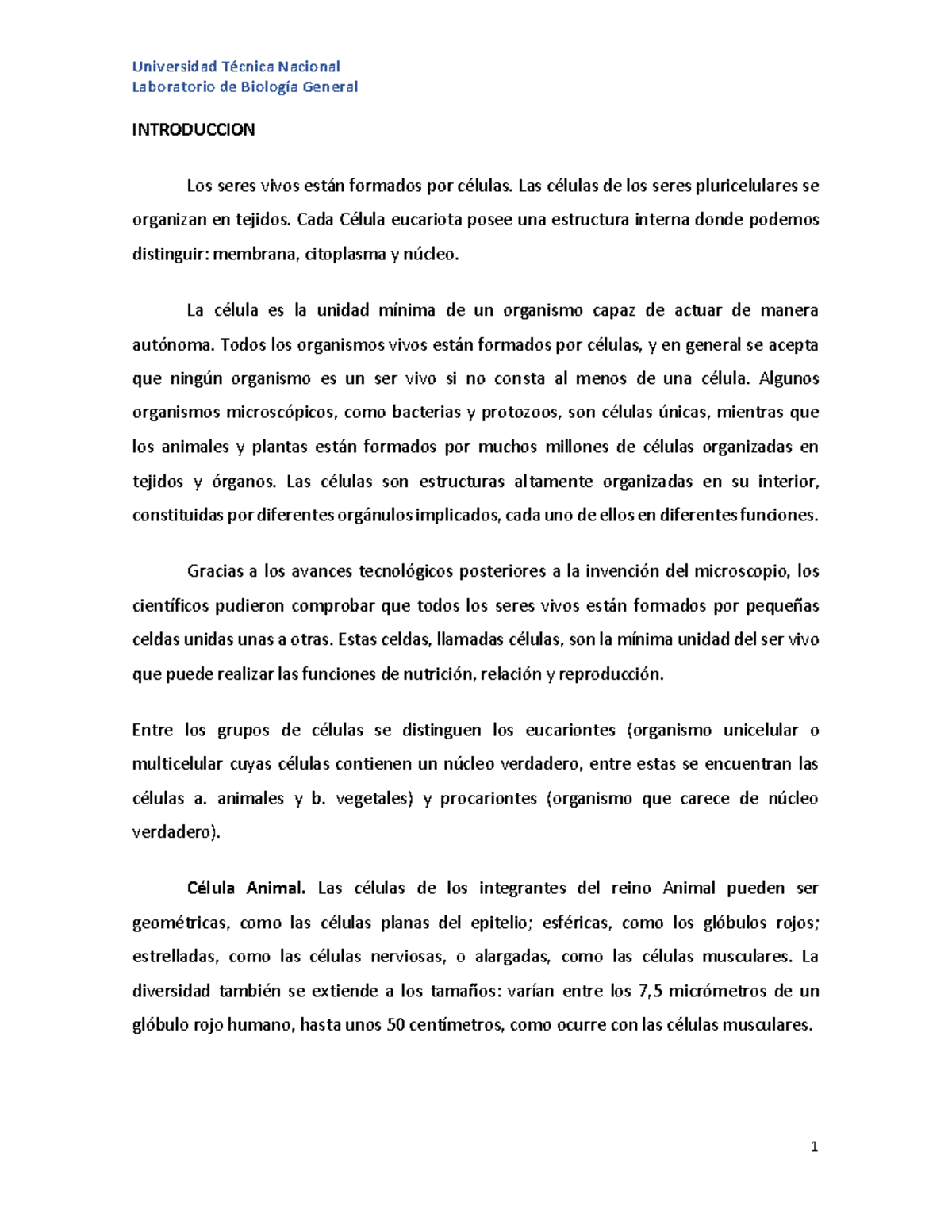 Práctica 5 - Laboratorio de Biología General INTRODUCCION Los seres ...