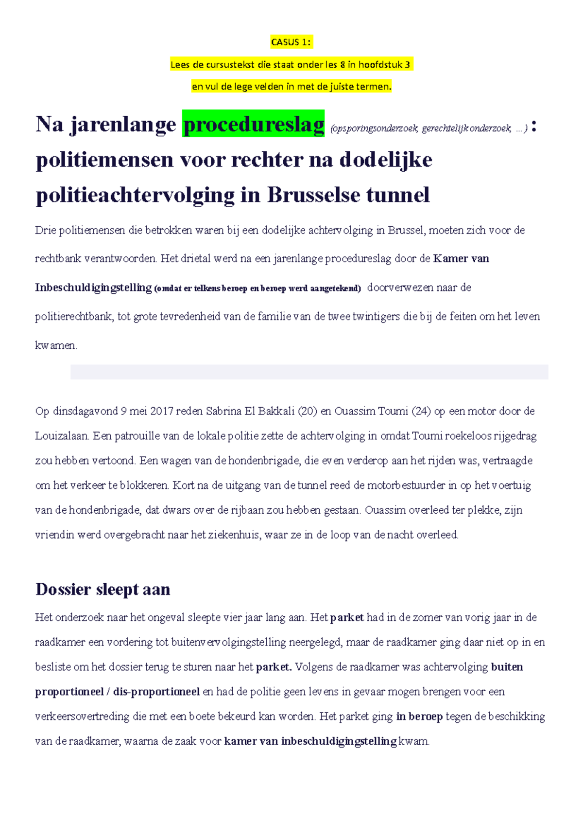 Ingevulde- Casus-1 - CASUS 1: Lees de cursustekst die staat onder les 8 ...