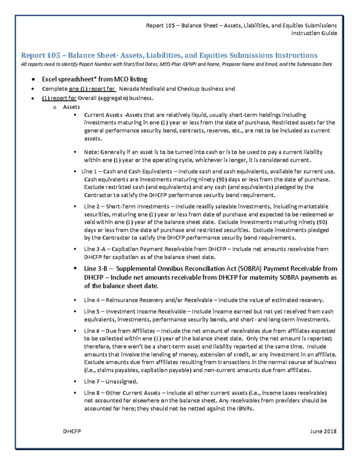 105 Balance Sheet Report Instructions - Instruction Guide DHCFP June ...