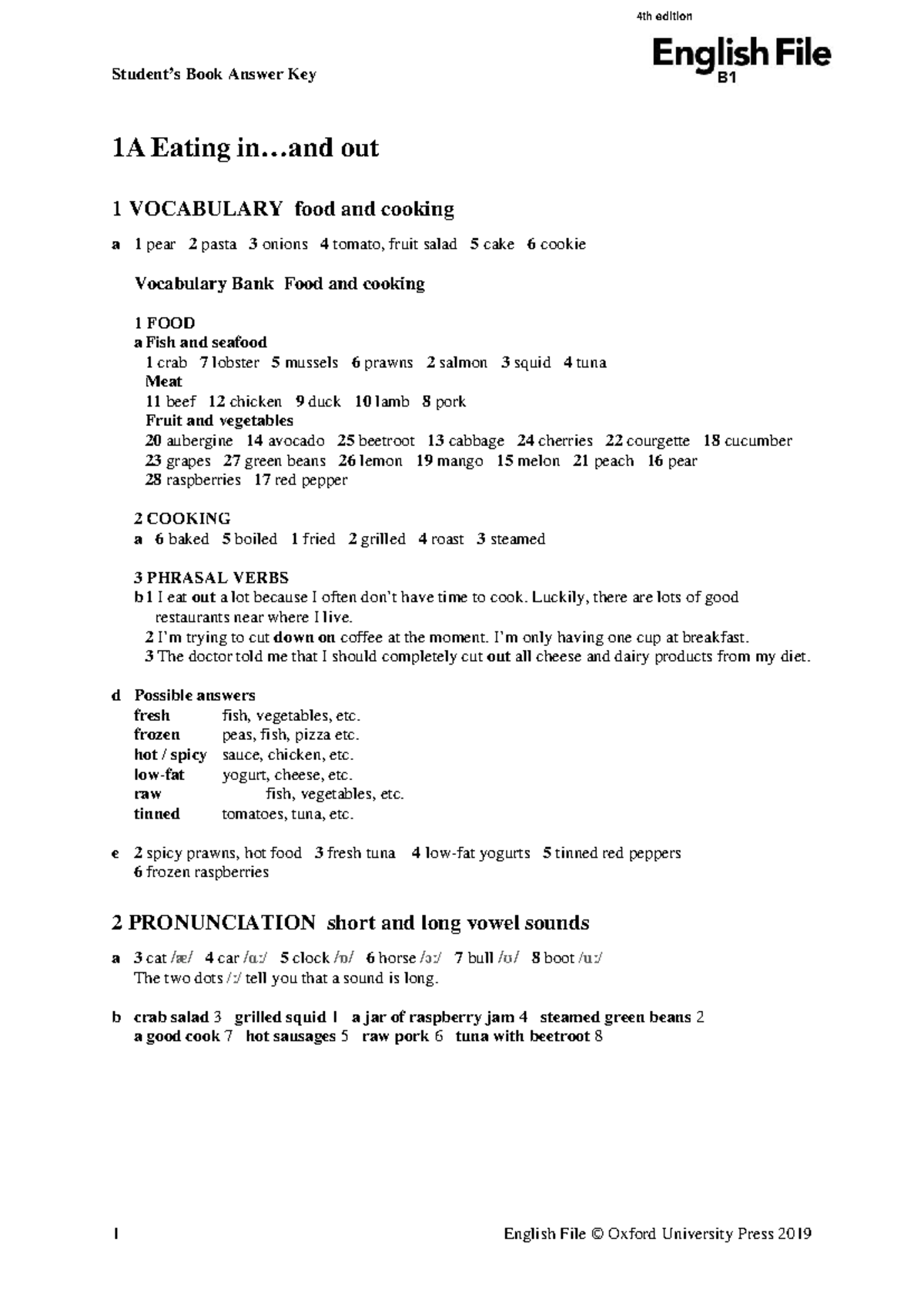 English File 4th Edition B1 Intermediate - Student's Book - Answer Key ...