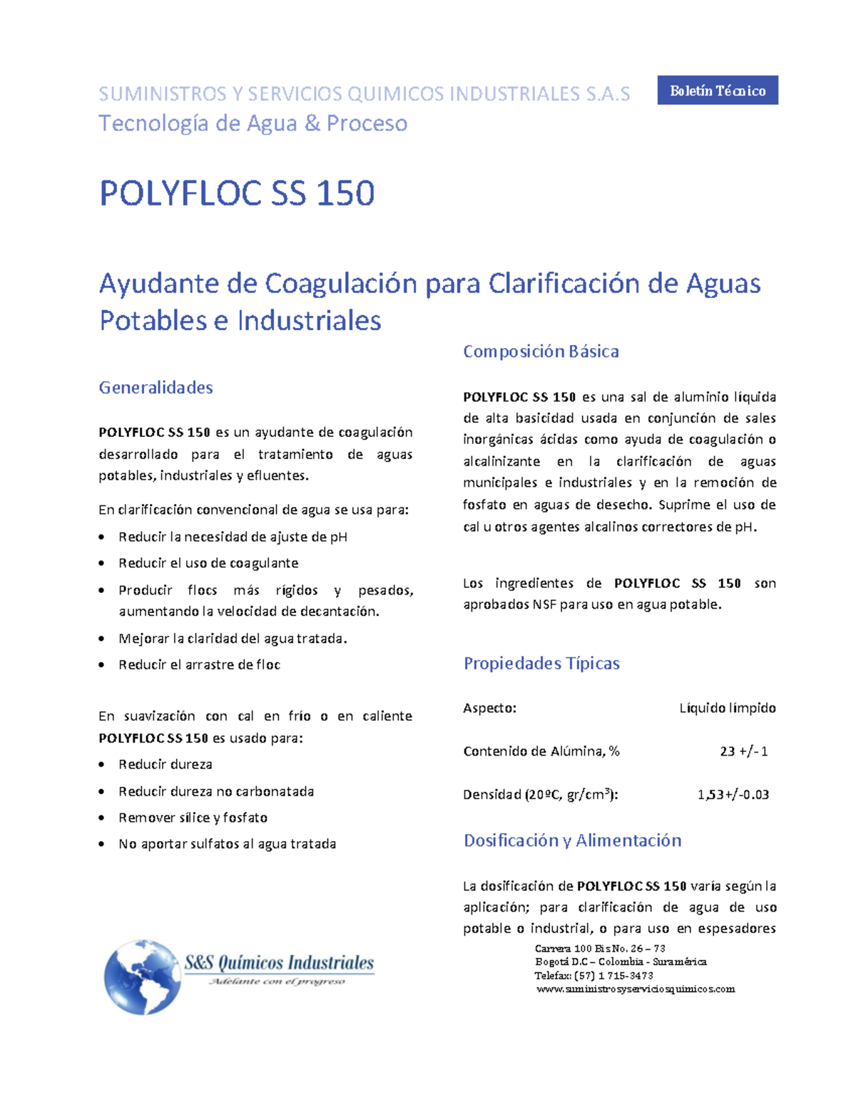 Polyfloc SS 150 - ficha tecnica - SUMINISTROS Y SERVICIOS QUIMICOS ...