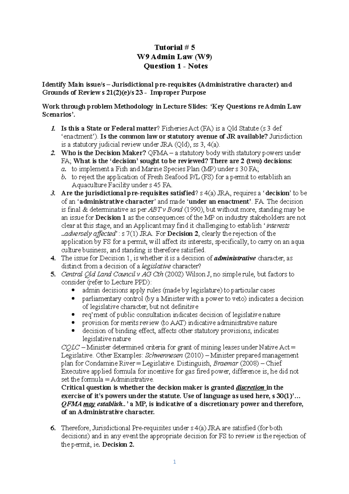 Tutorial # 5 - Admin Law W9 - Q1 - Tutorial # 5 W9 Admin Law (W9 ...