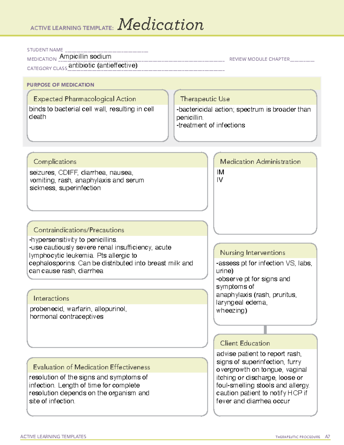 Ampicillin sodium - ACTIVE LEARNING TEMPLATES TherapeuTic procedure A ...