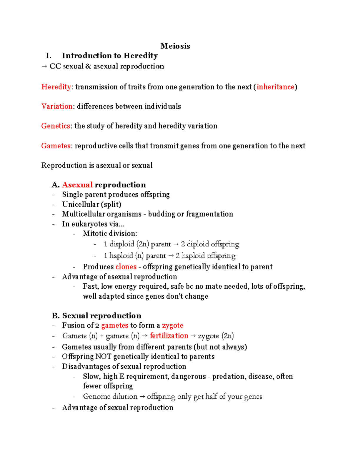 Meiosis - Meiosis I. Introduction to Heredity → CC sexual & asexual ...