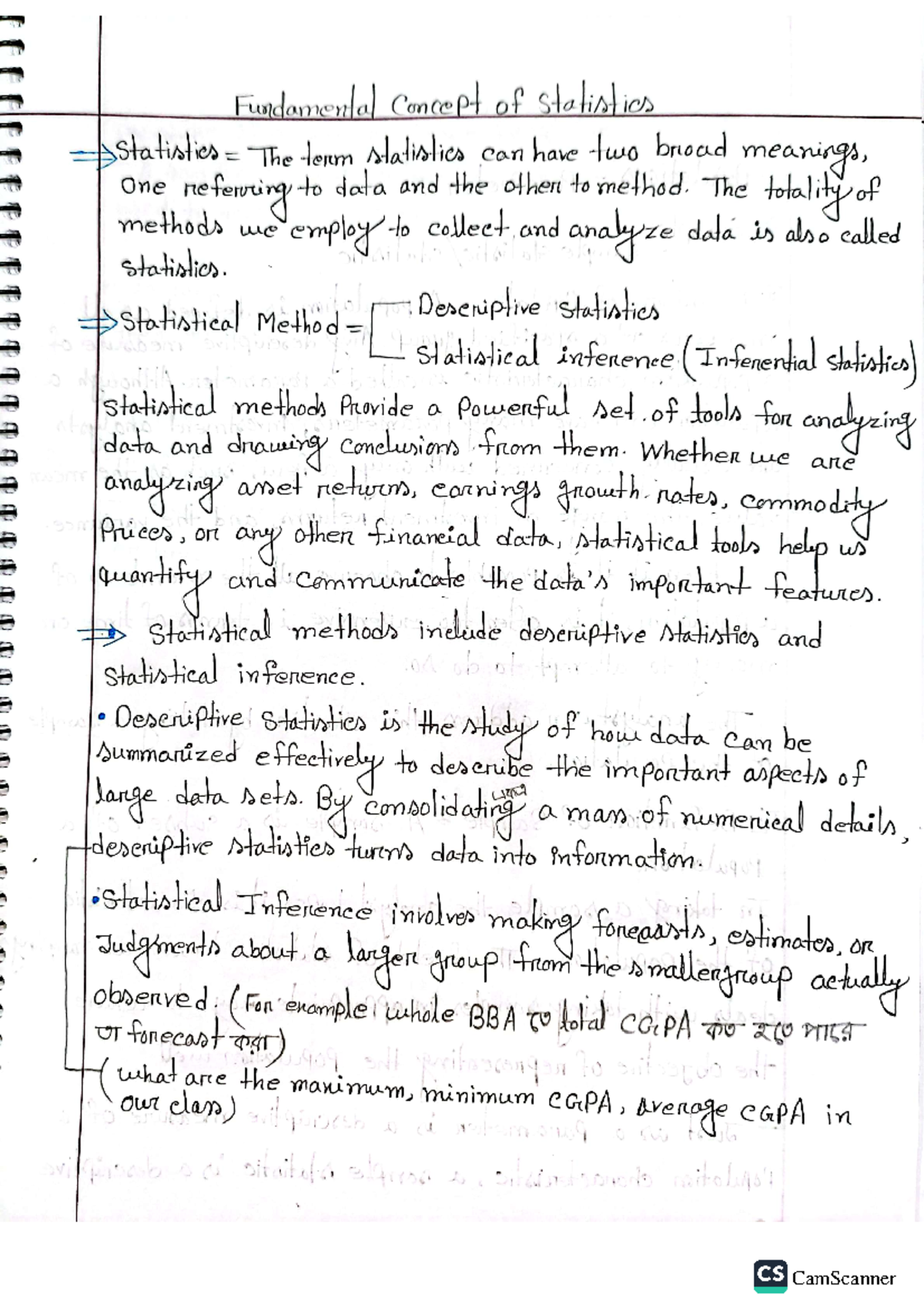 Statistics note - Fundamental Concept of statistics statistics The term statistics can have two ...