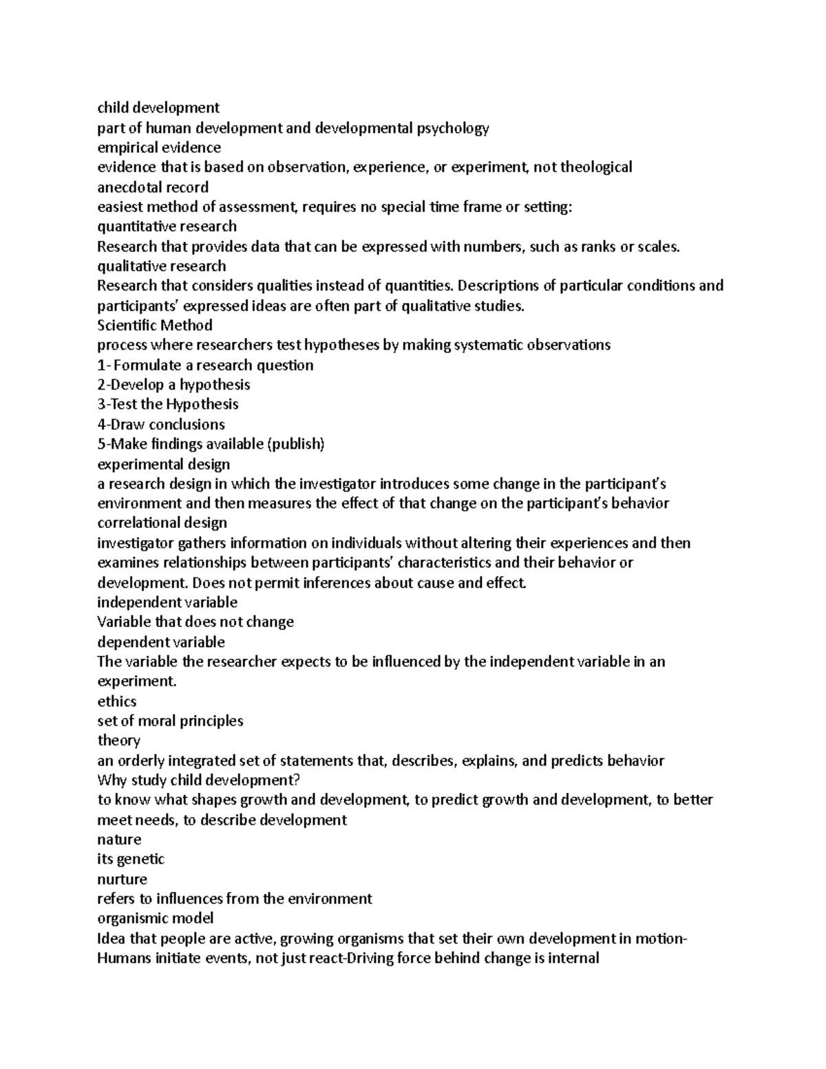 Exam 1 Notes - exam study guide - child development part of human ...