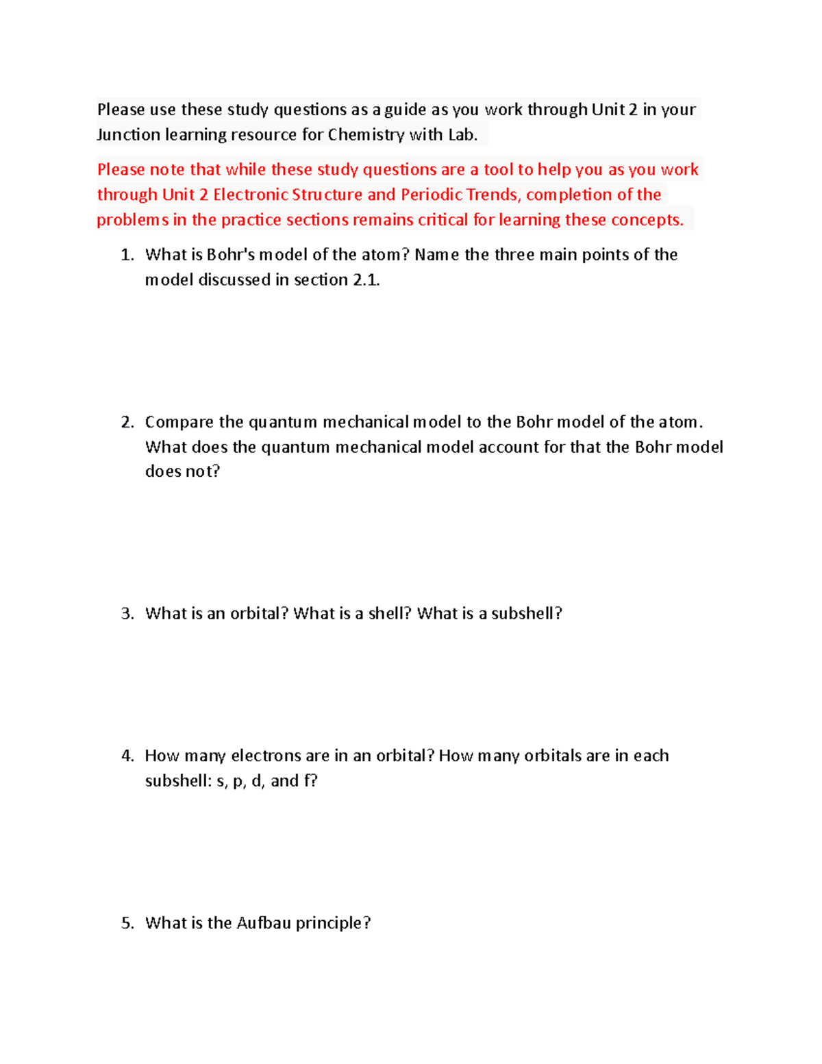 Unit 2 study questions - Please use these study questions as a guide as ...