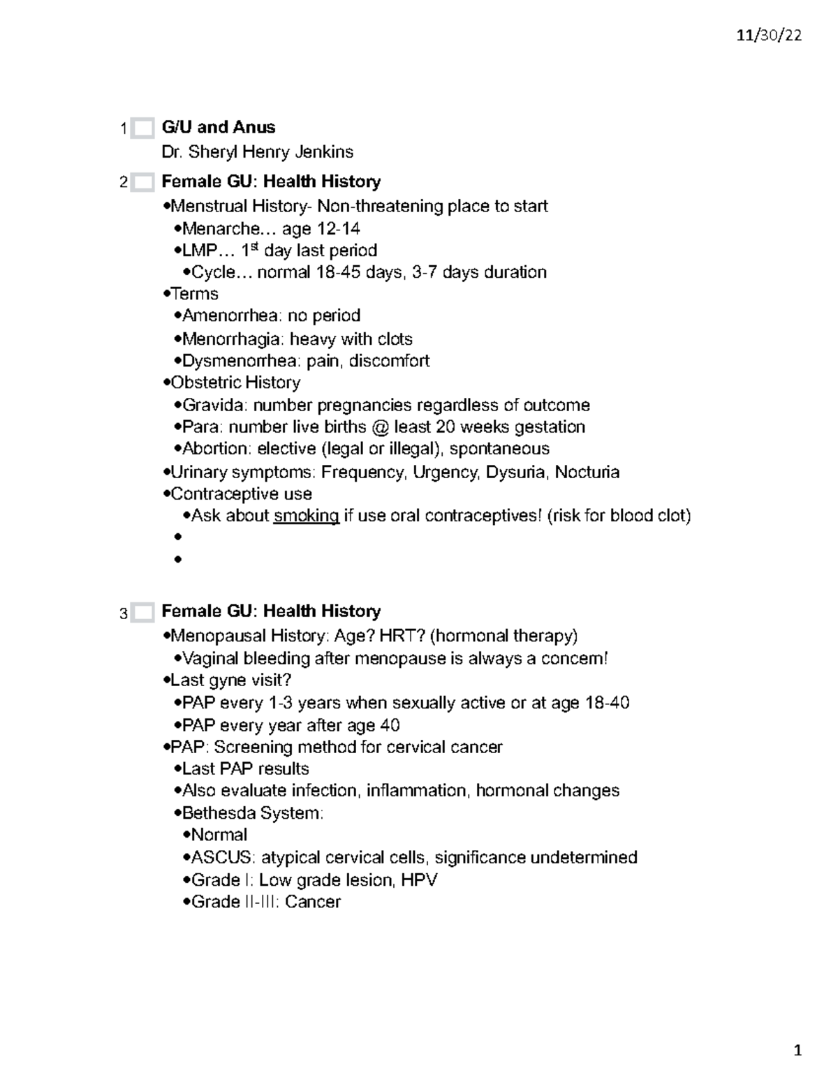 HA 10.2 GU - GastroUrinary and Anus assessment: wk 10 notes - 11/30/ 1 ...