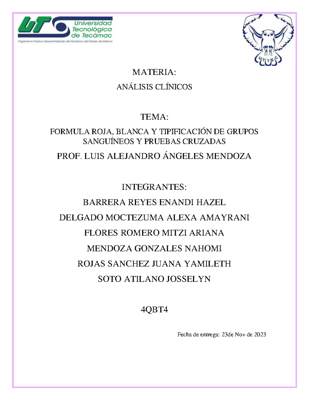 Formula ROJA Y Blanca Analisis - MATERIA: ANÁLISIS CLÍNICOS TEMA ...