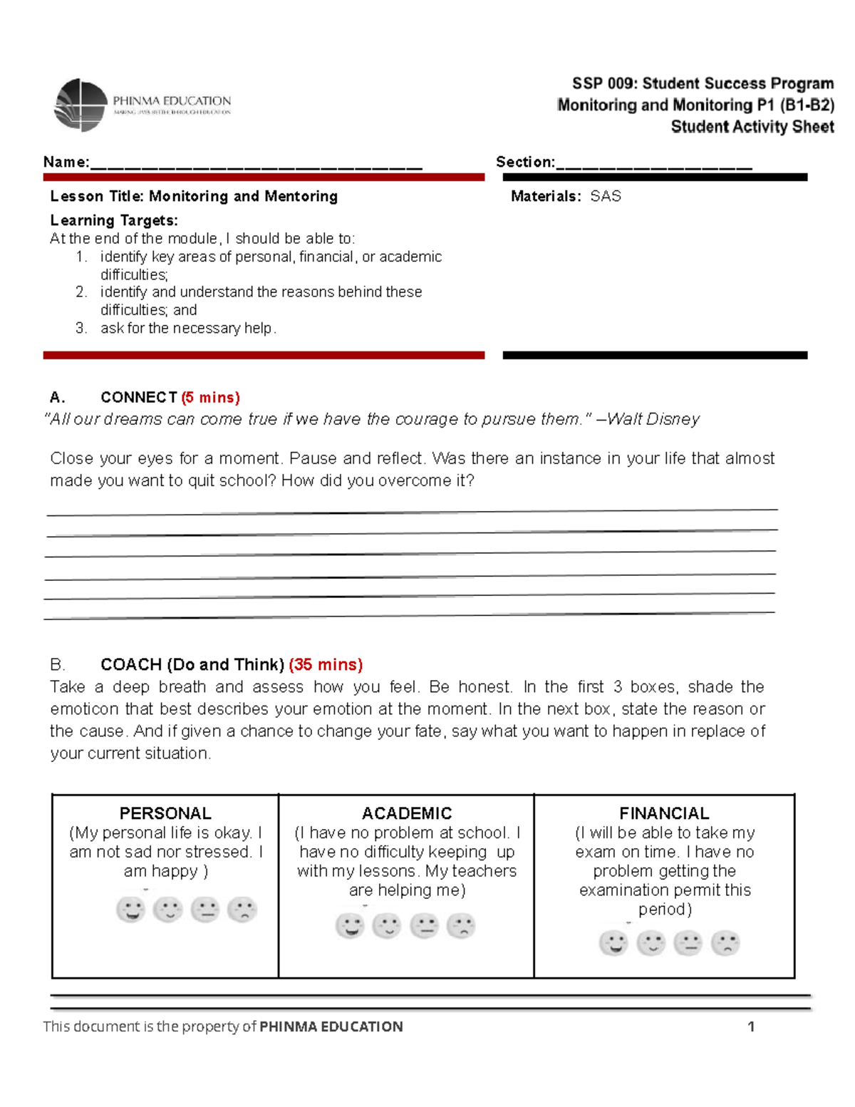 2) SSP 009 Monitoring and Mentoring P1 (B1-B2) (SAS) - Name ...