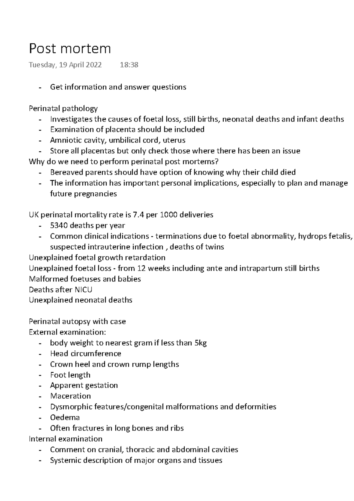 Post mortem - detailed notes from lecture including learning objectives ...