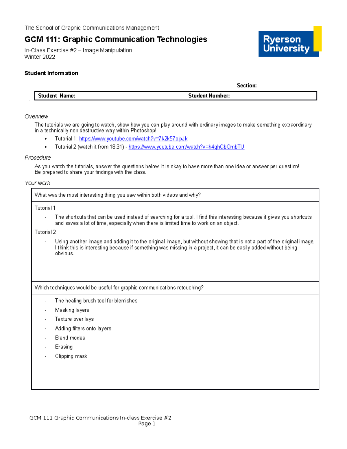 GCM111 Image Manipulation In Class Exercise - GCM 111 - Toronto Met ...