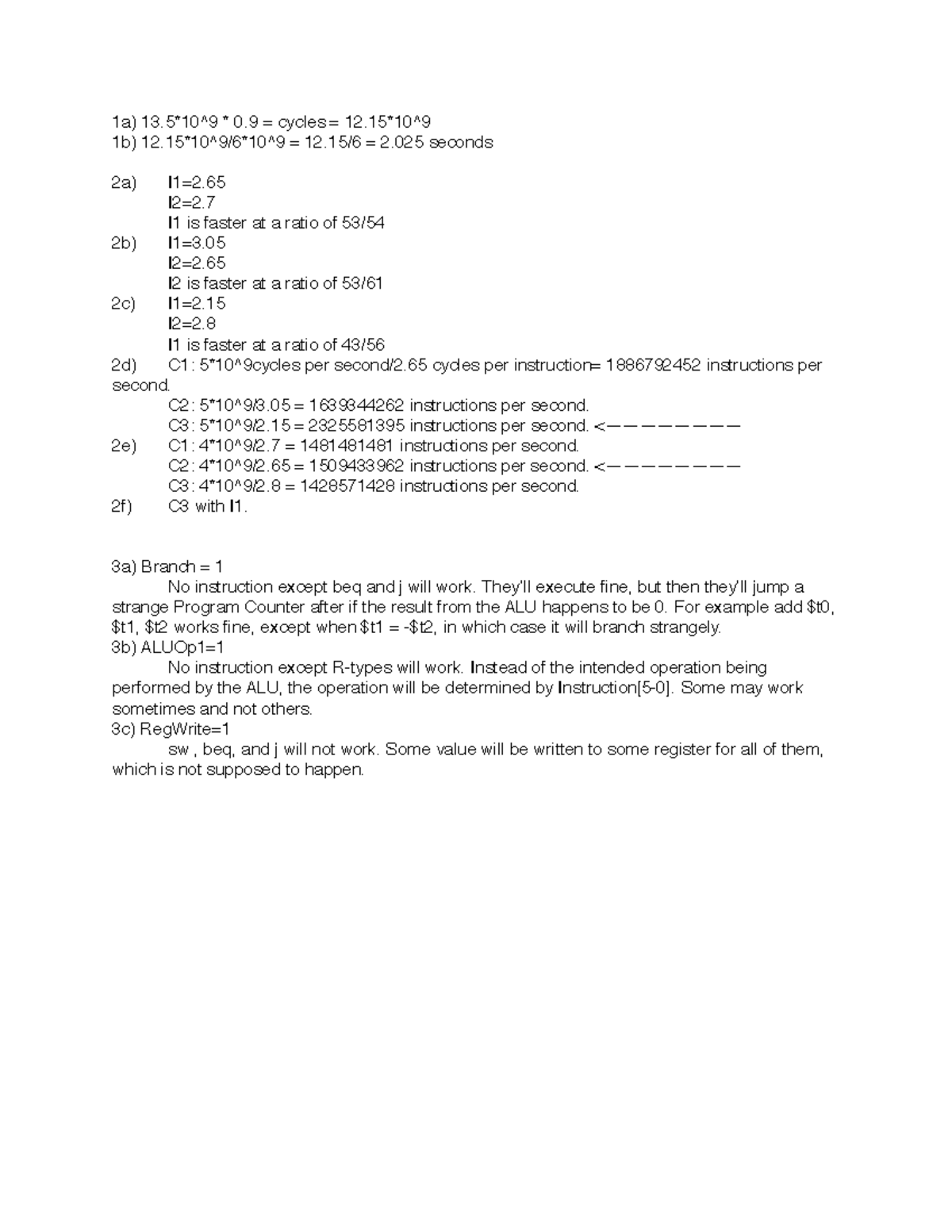 Assignment 9 1a 13109 0 Cycles 1210 1b 121096109 126 2 Seconds 2a I12 I2 