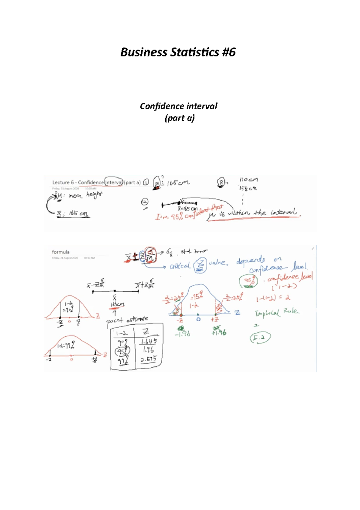 Business Statistics lecture #6 - Business Statistics Confidence ...
