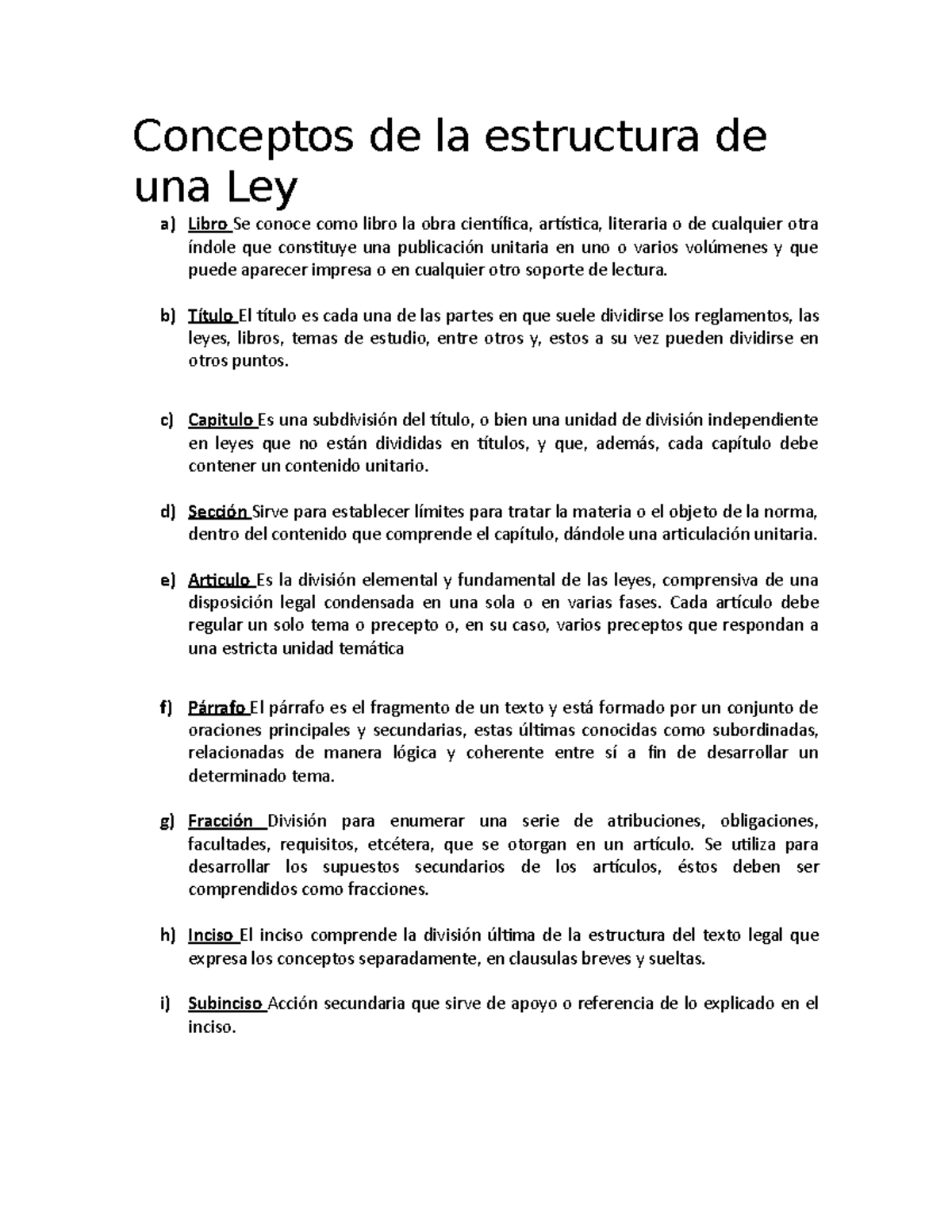 Conceptos de la estructura de una ley - Conceptos de la estructura de ...