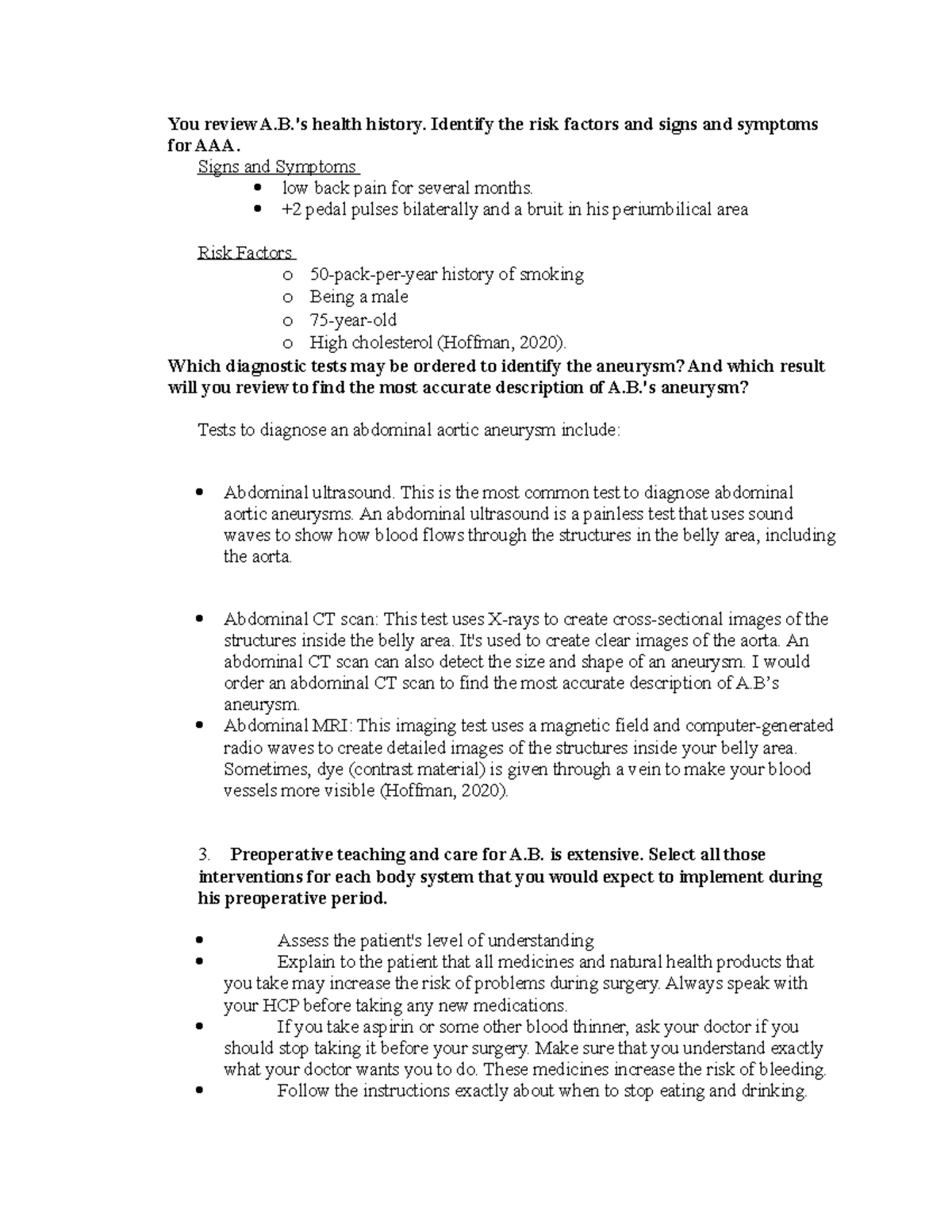 Vascular Case Study - You review A.'s health history. Identify the risk ...