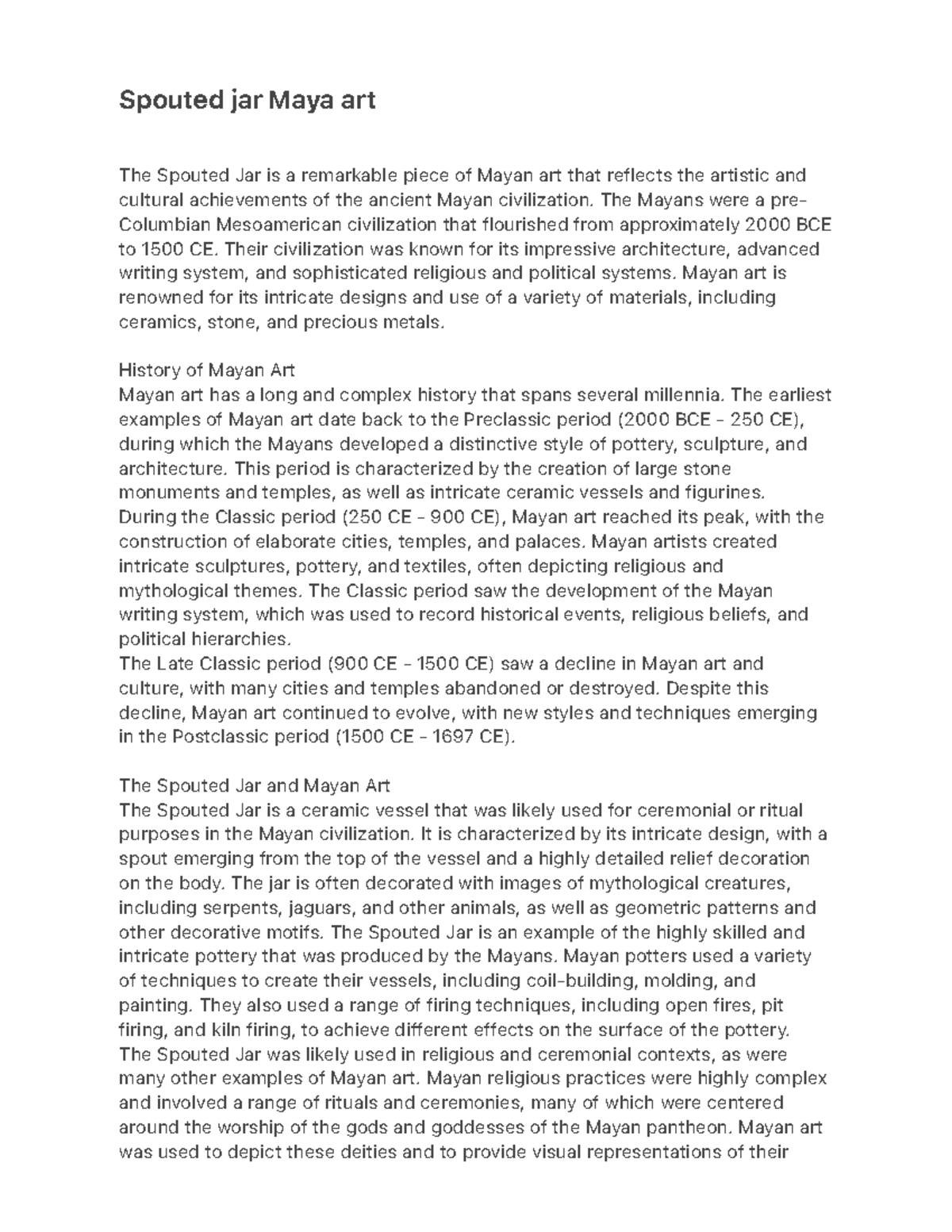 Spouted jar Maya art - notes - Spouted jar Maya art The Spouted Jar is ...