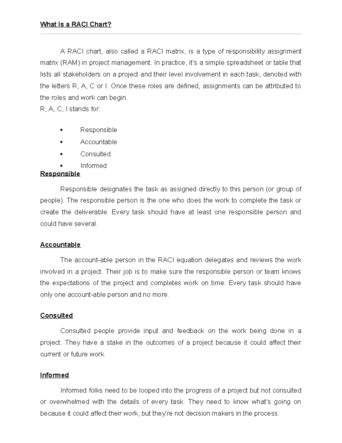 RACI - Summary Information technology - What Is a RACI Chart? A RACI ...