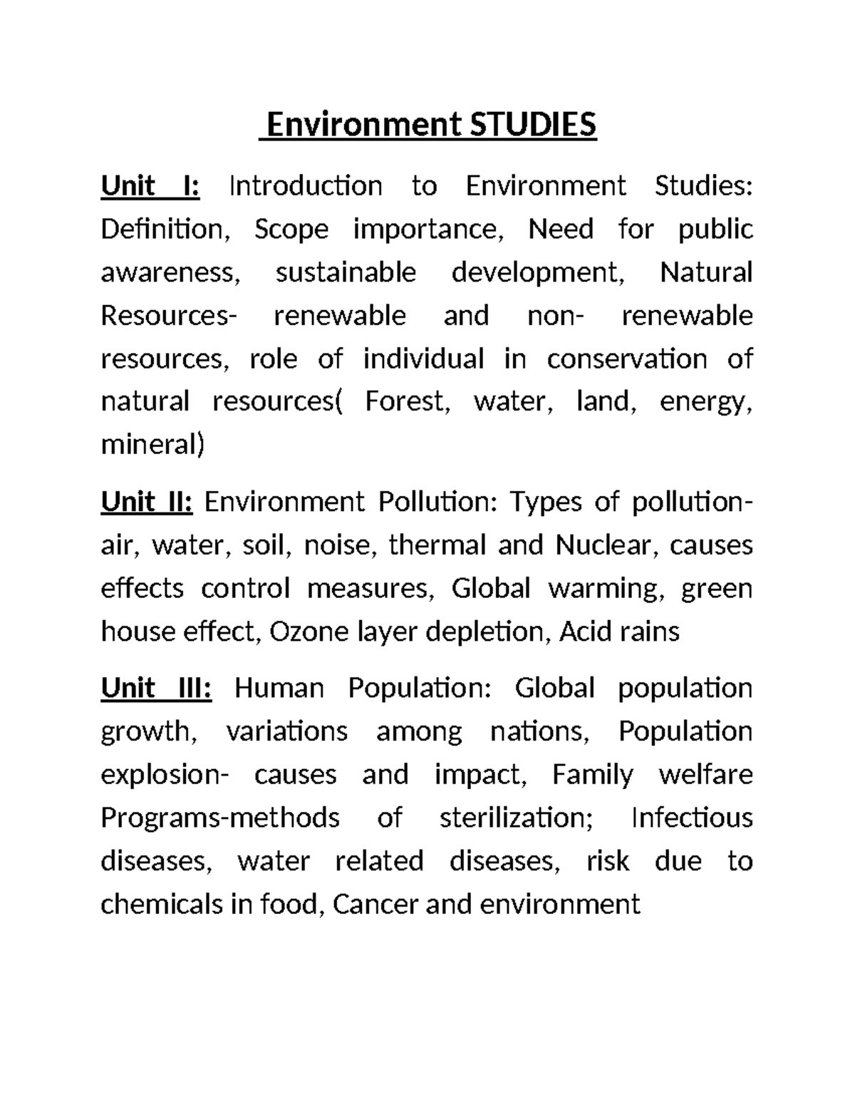 Environment Management - Environment STUDIES Unit I: Introduction to ...