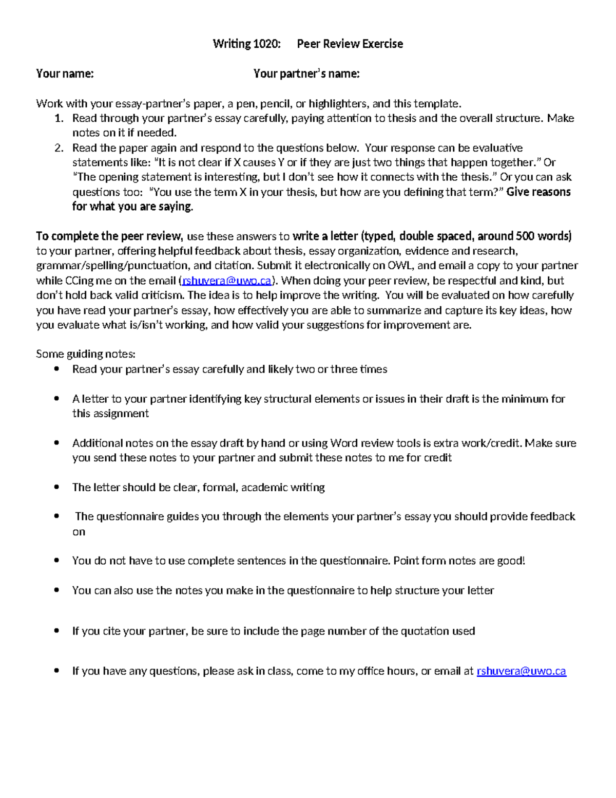 Peer review template Writing 1020 - Writing 1020: Peer Review Exercise ...