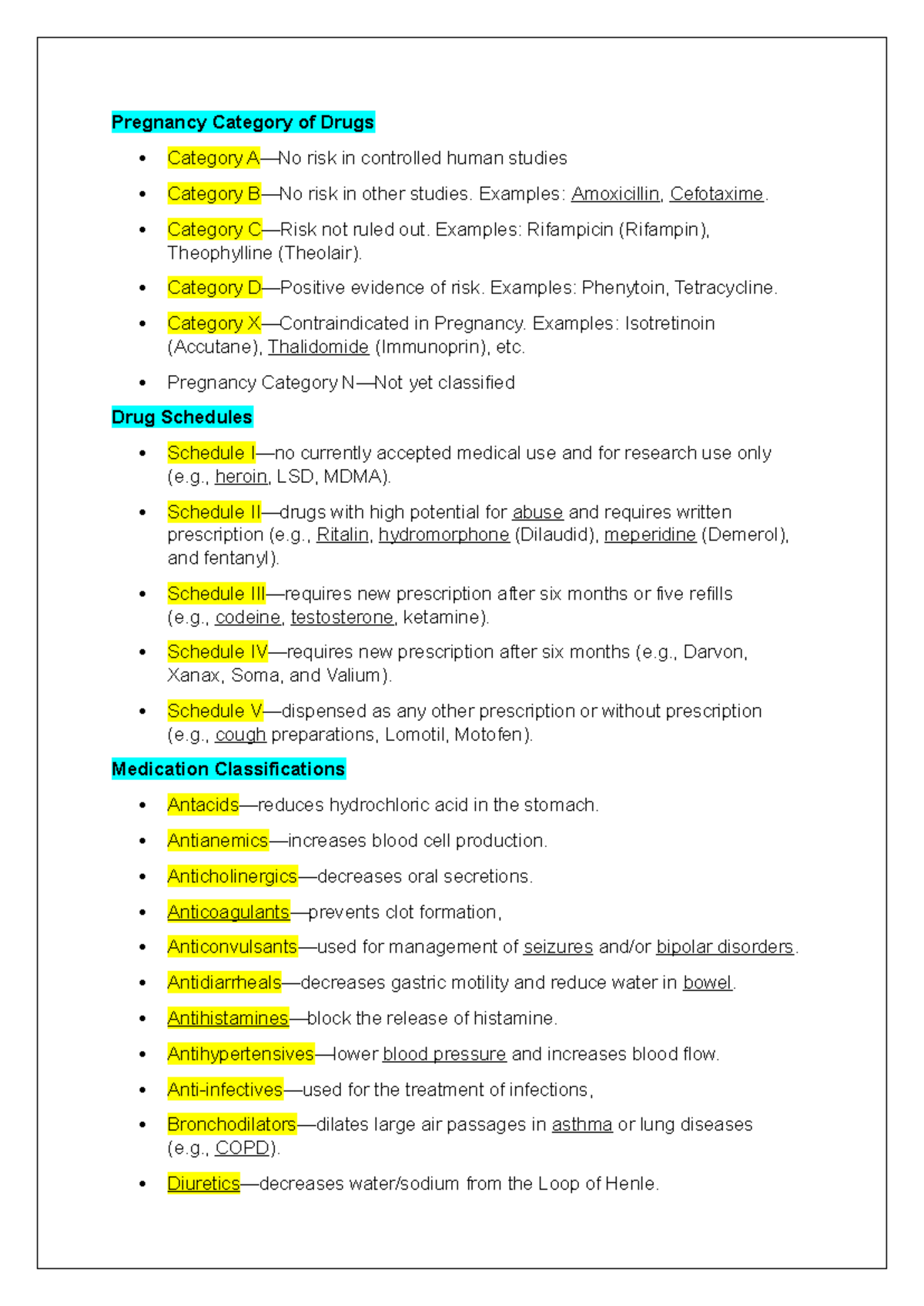 Nursing cram notes - For References - Pregnancy Category of Drugs ...