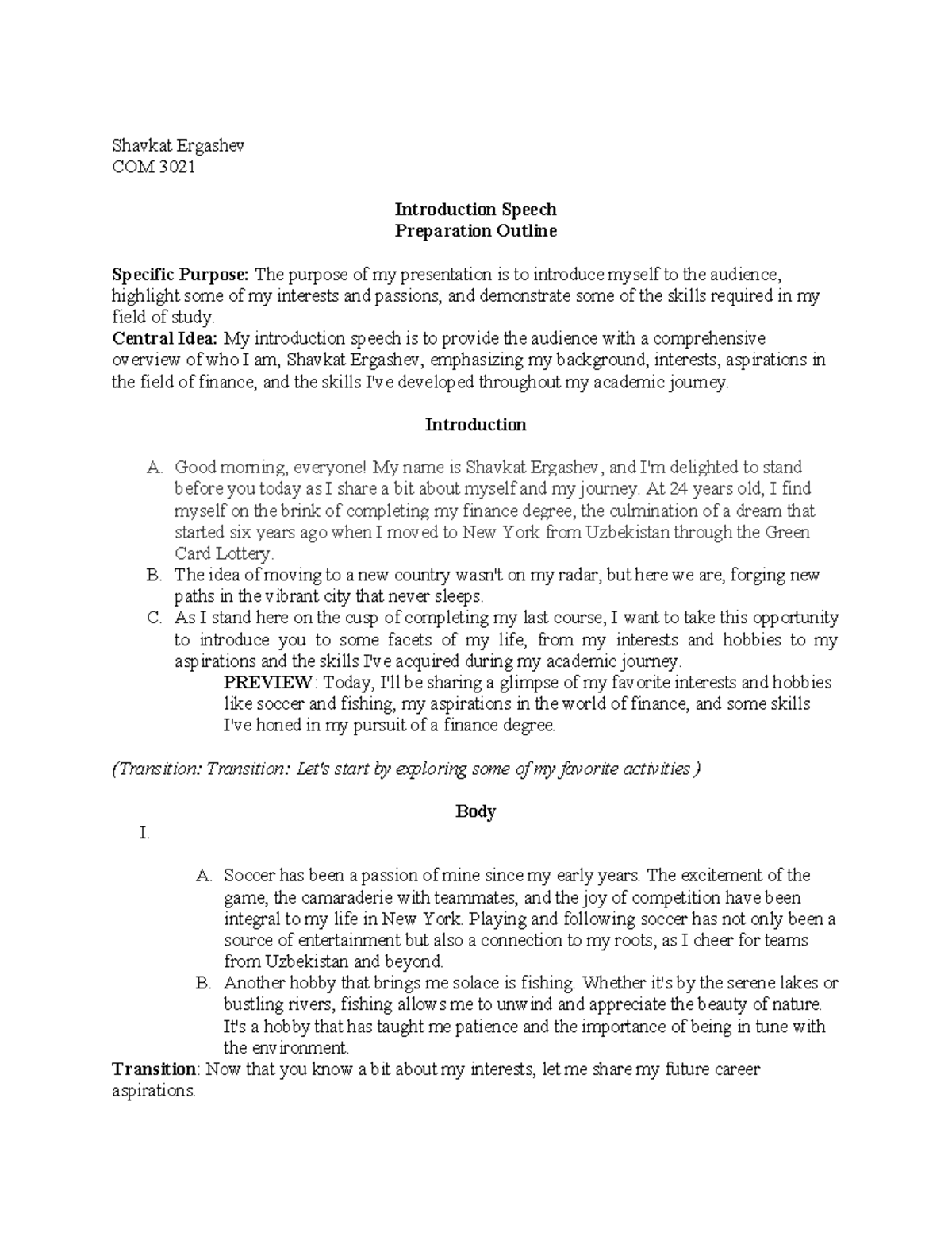 COM3021 Preparation Outline - Sample - Shavkat Ergashev COM 3021 ...