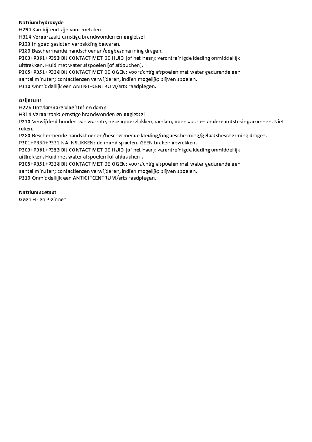 Natriumhydroxide H En P Zinnen