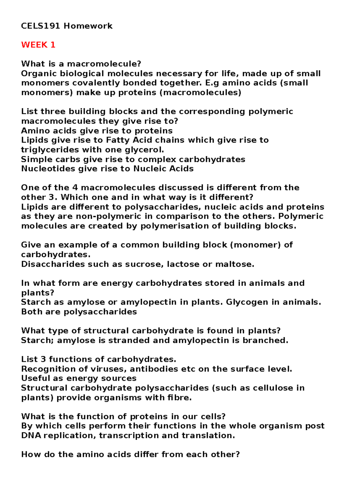 CELS191 Homework - CELS practice questions and answers - CELS191 Homework WEEK 1 What is a - Studocu