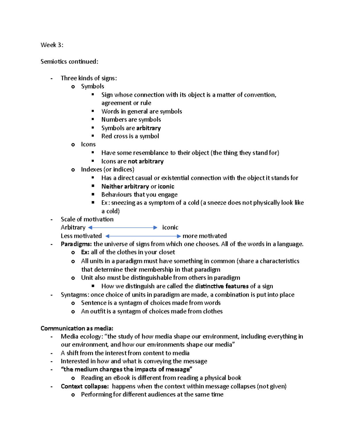 Langauge as media - lecture notes - Week 3: Semiotics continued: Three ...