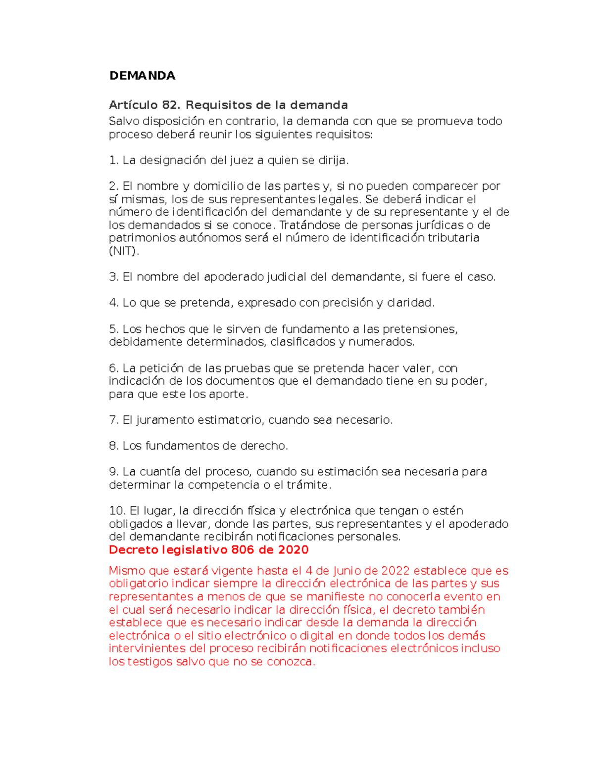 Demanda - Derecho Procesal - El Externado - Studocu