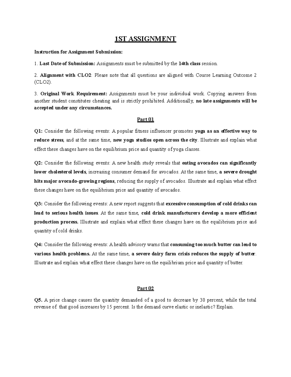 ECON 4101 assignment on Equilibrium Analysis and Elasticity - 1ST ASSIGNMENT Instruction for ...