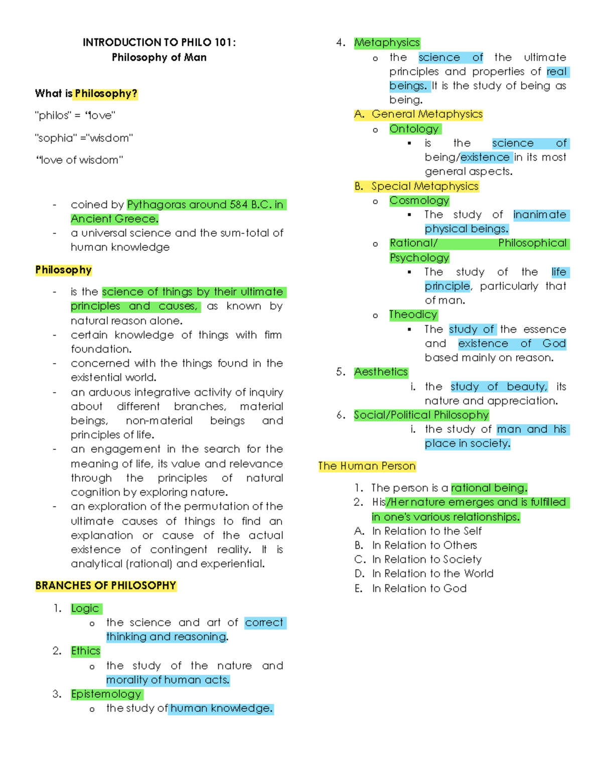 Philo- Midterm - INTRODUCTION TO PHILO 101: Philosophy of Man What is Philosophy? "philos" - Studocu