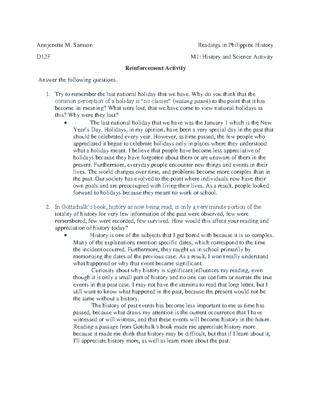 Reading in Philippine History Learning 1 Activity Module 1 - Annjenette ...