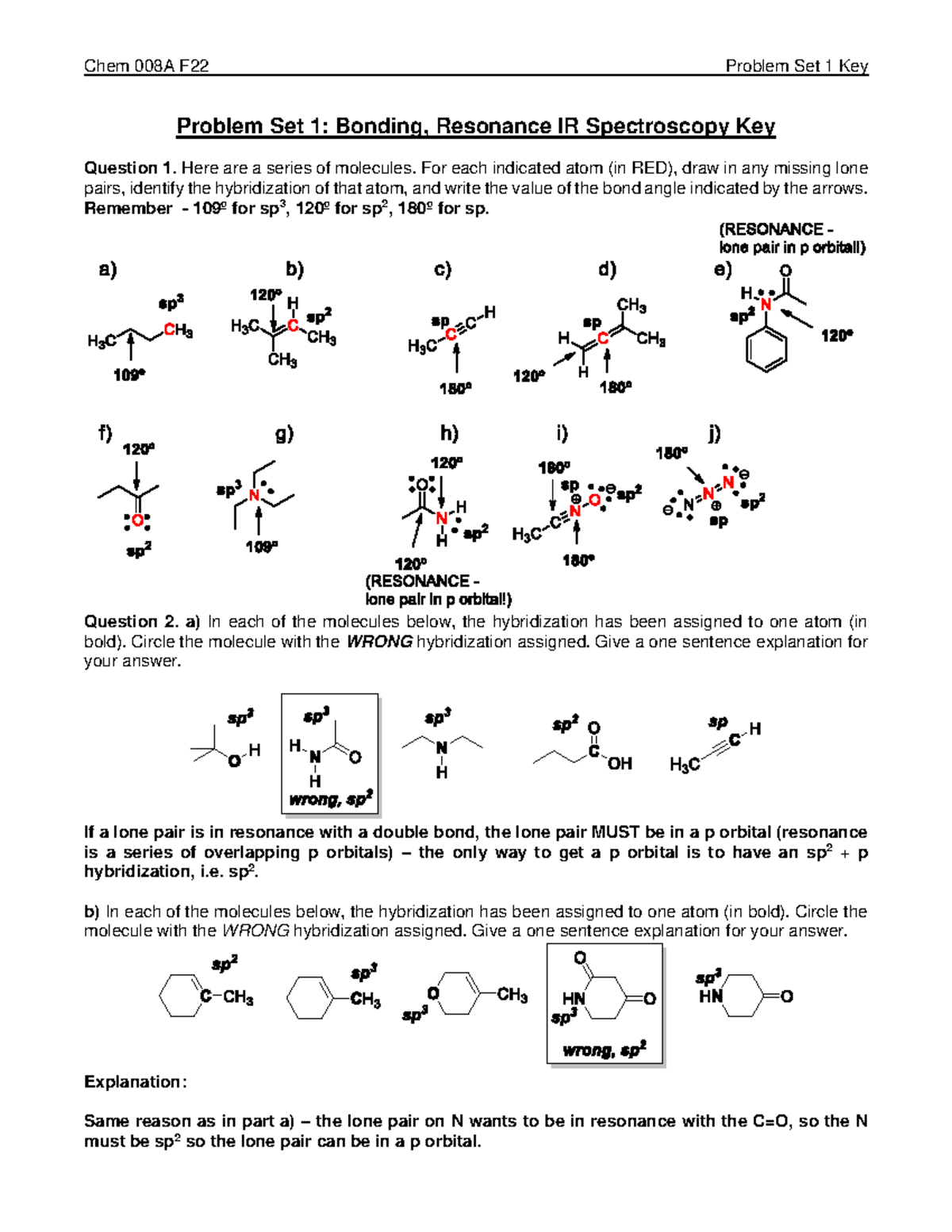 PS 1 - Bonding, Resonance, IR Key - Problem Set 1: Bonding, Resonance ...