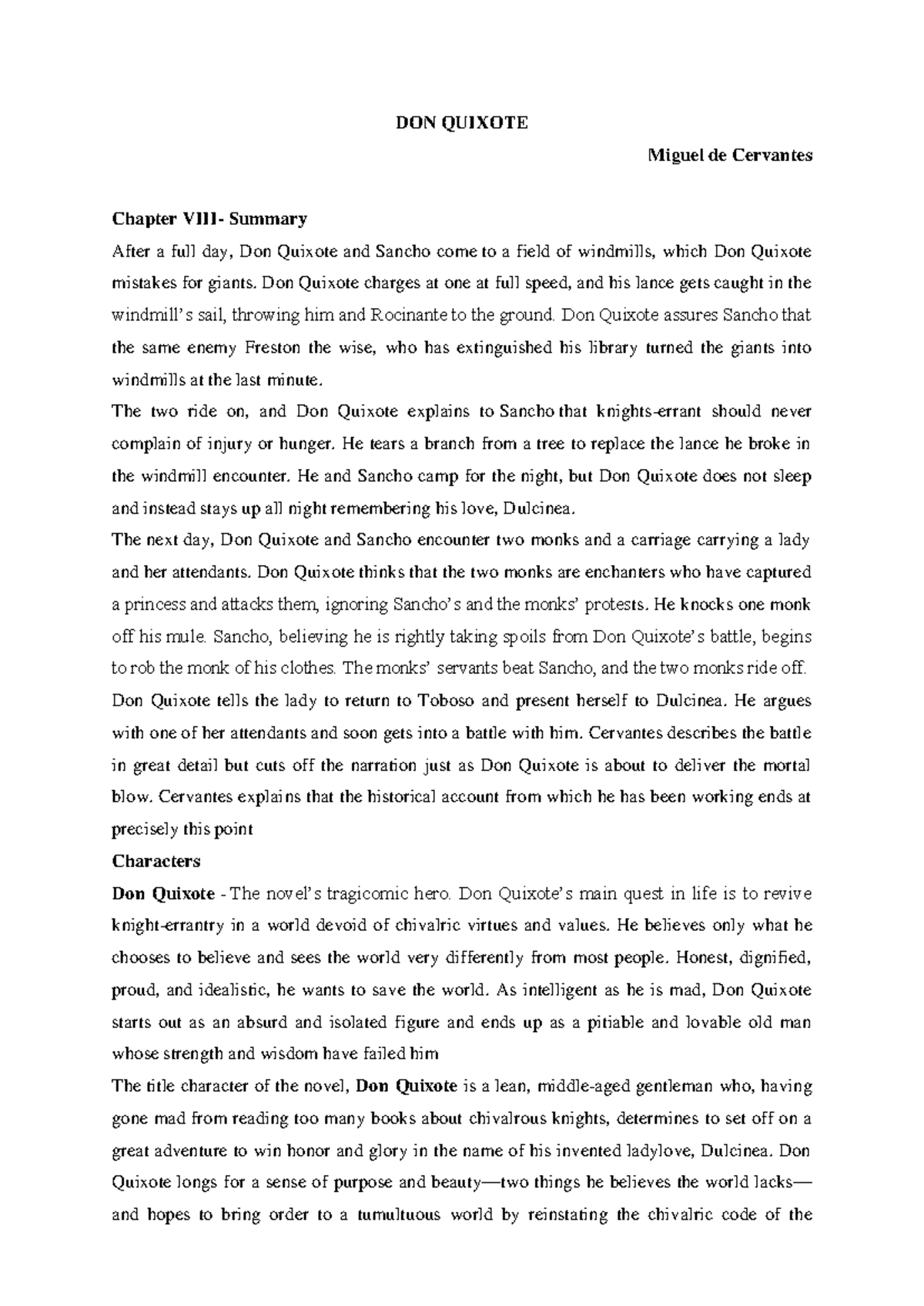 Module 3 Novel - Dghfh - DON QUIXOTE Miguel de Cervantes Chapter VIII ...