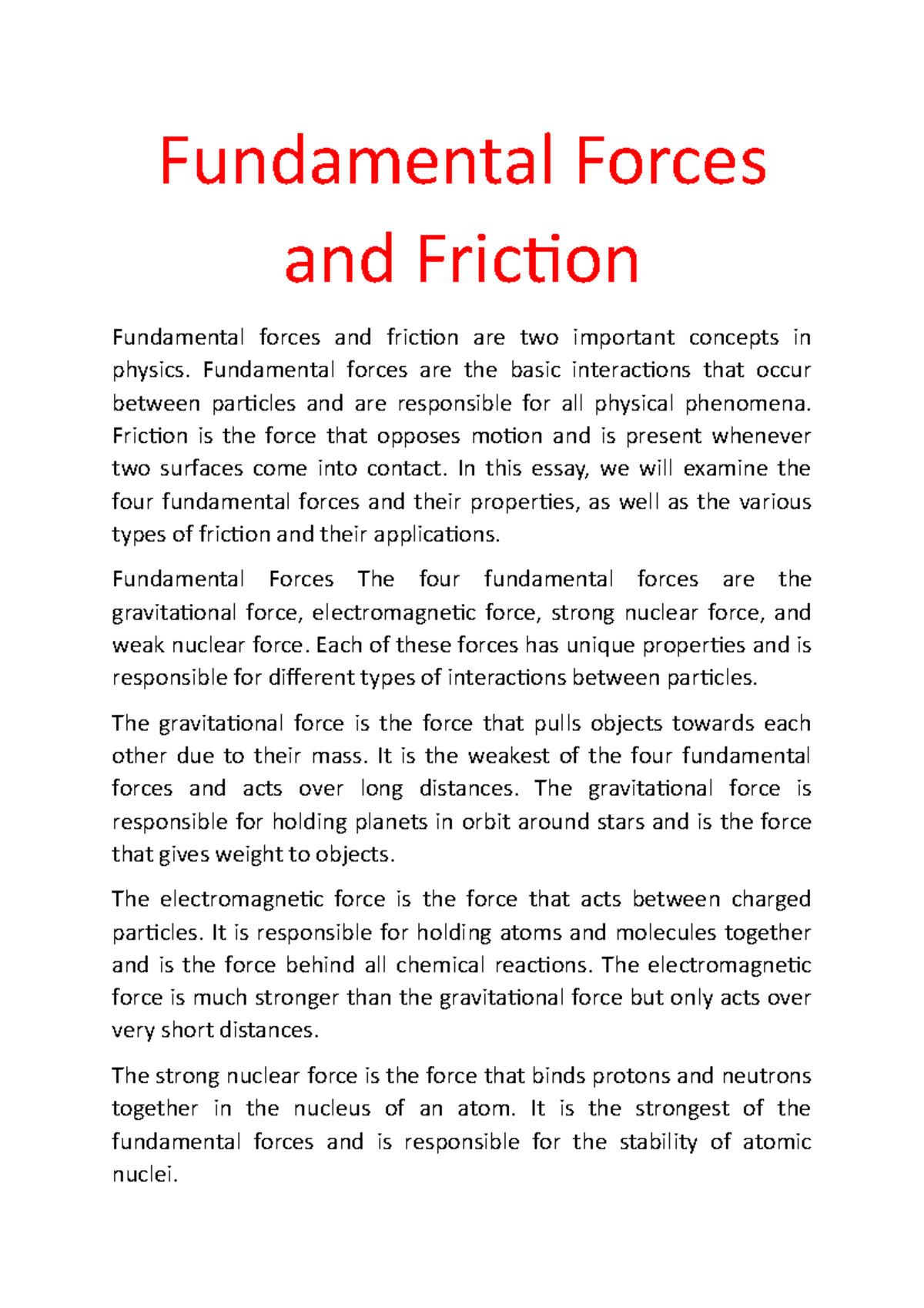 Fundamental Forces and Friction - Fundamental Forces and Friction ...