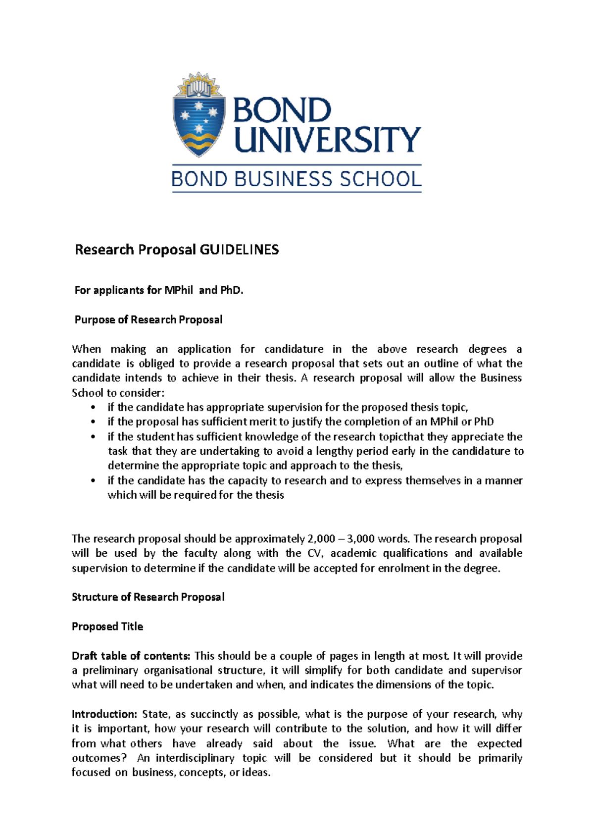 BBS Research Proposal Guidelines - Research Proposal GUIDELINES For ...